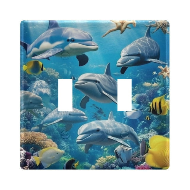 Dolphins in The Sea Light Switch Cover Decorative 2 Gang Wall Plate ...