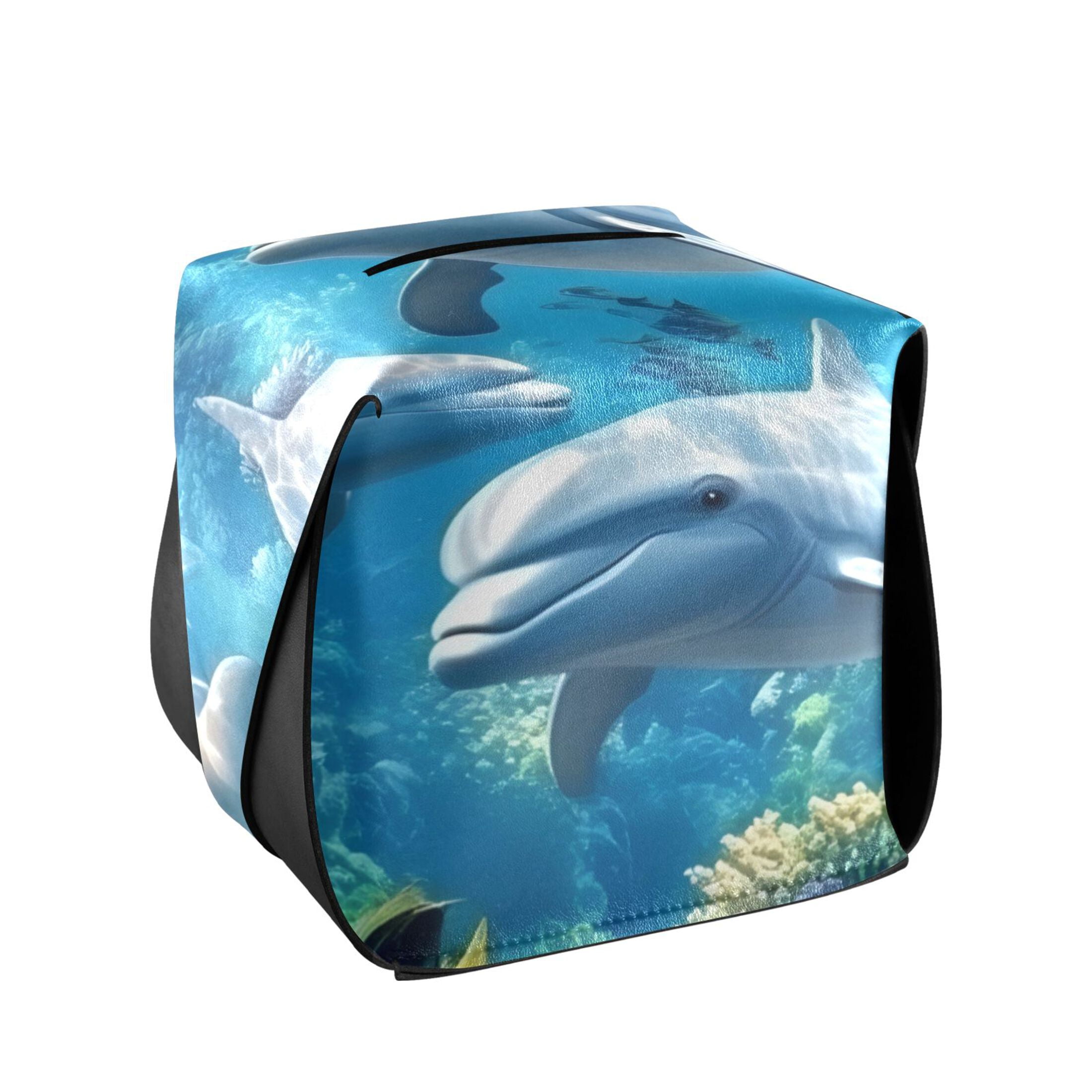 Dolphins in The Sea Tissue Box Cover Leather Square Rectangle Tissue ...