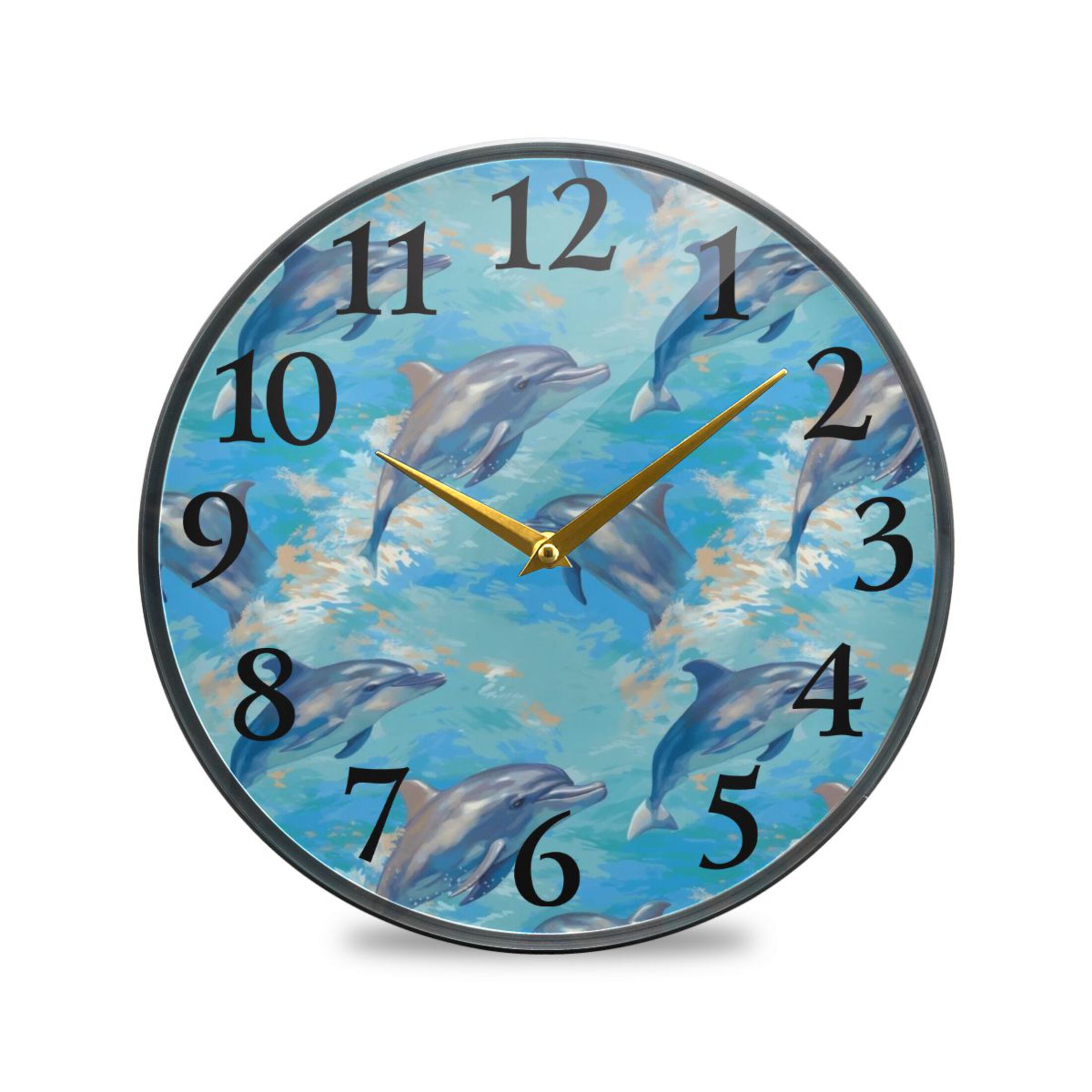 Dolphins in Water Wall Clocks Battery Operated 11.9 Inch Round Clock ...