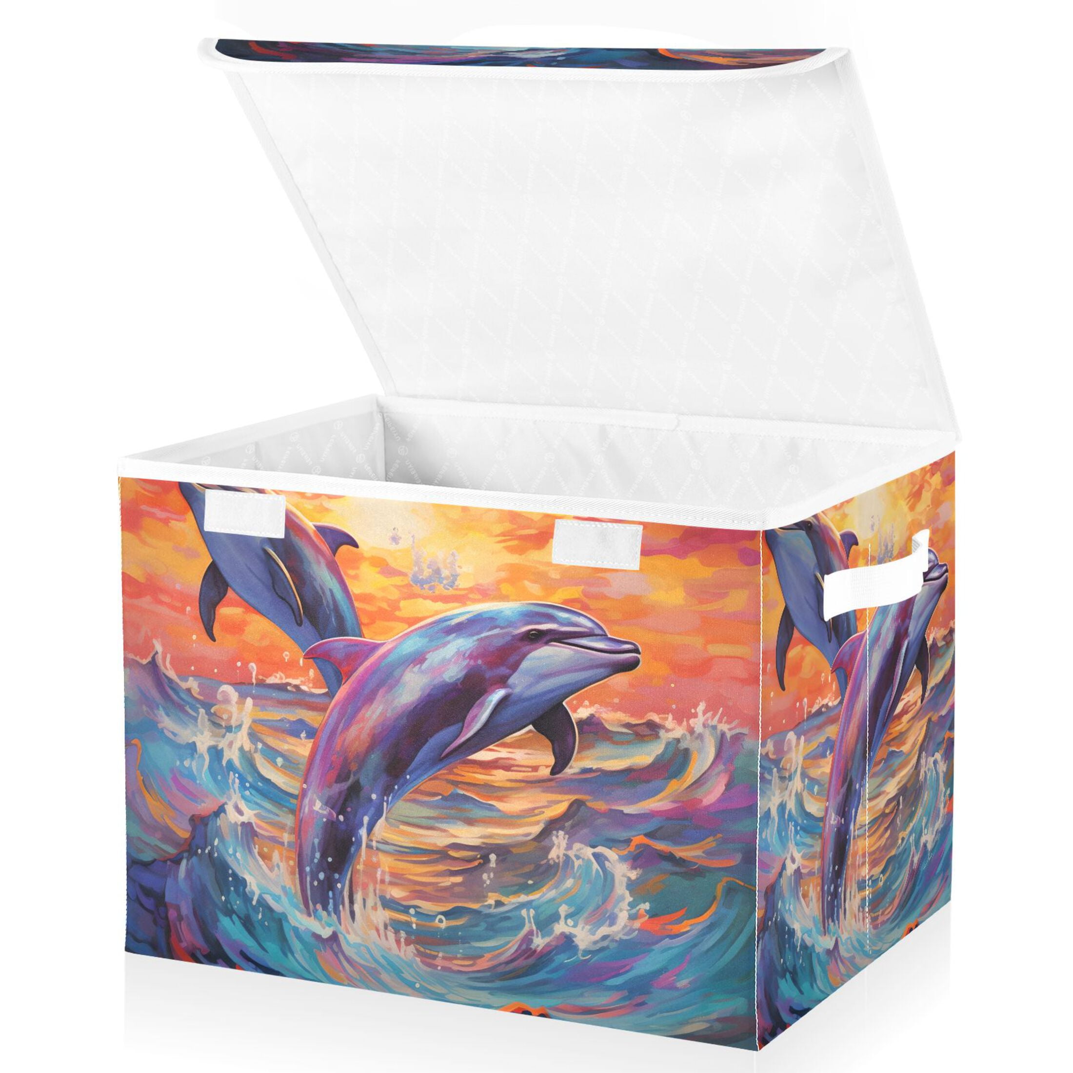 Dolphins on Sea Large Lidded Bin Foldable Storage Baskets Boxes Cubes ...