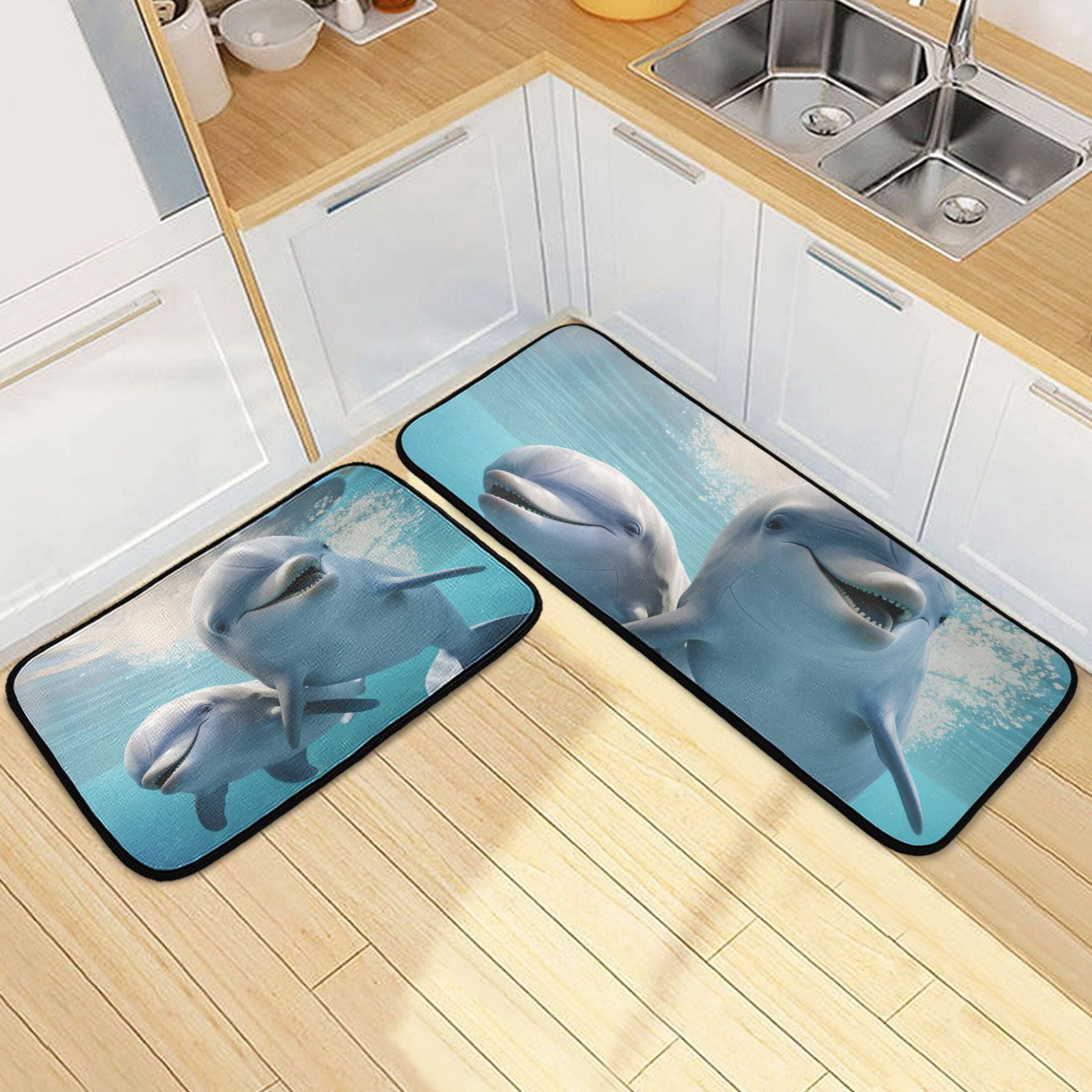 Dolphins under Water Kitchen Mats Set 2 Piece Non Slip Floor Foam Rugs ...