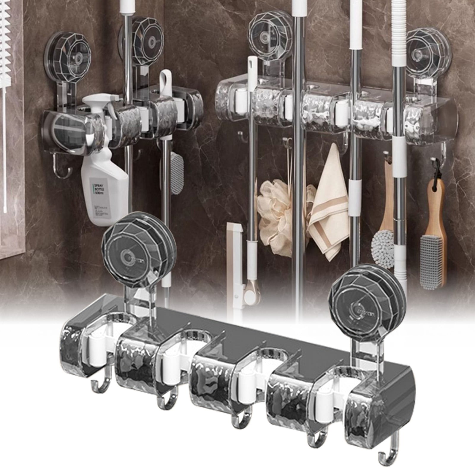 Dolsrinksys 5 Racks and 4 Hooks Mop and Broom Holder Wall Mount, Self ...