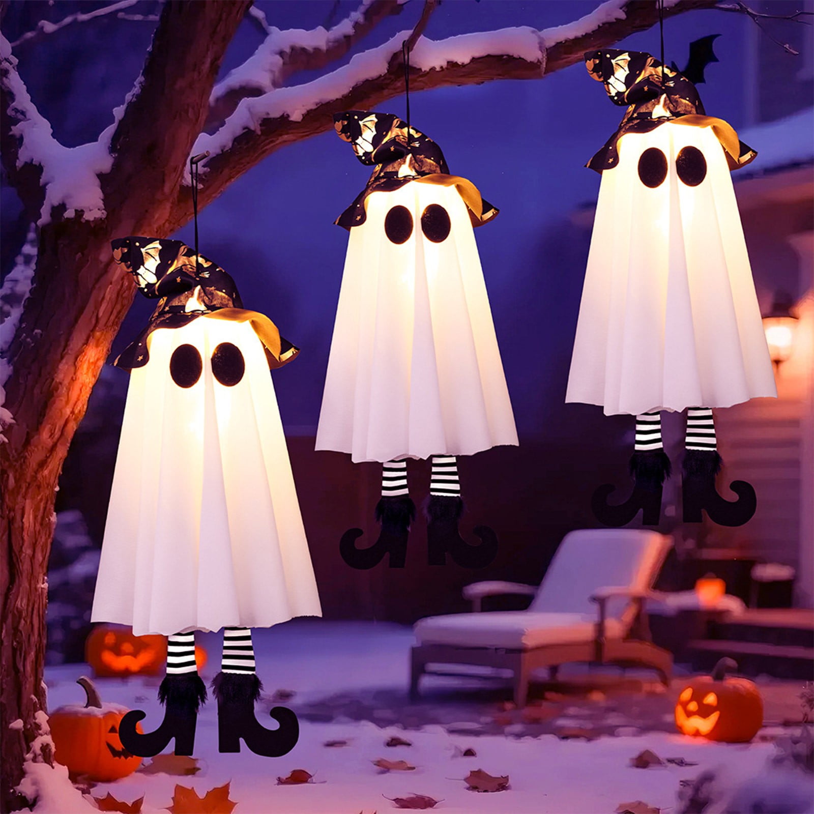 Dolzyy Halloween Spooky Ghost Decorations Light-up Hanging Ghosts ...