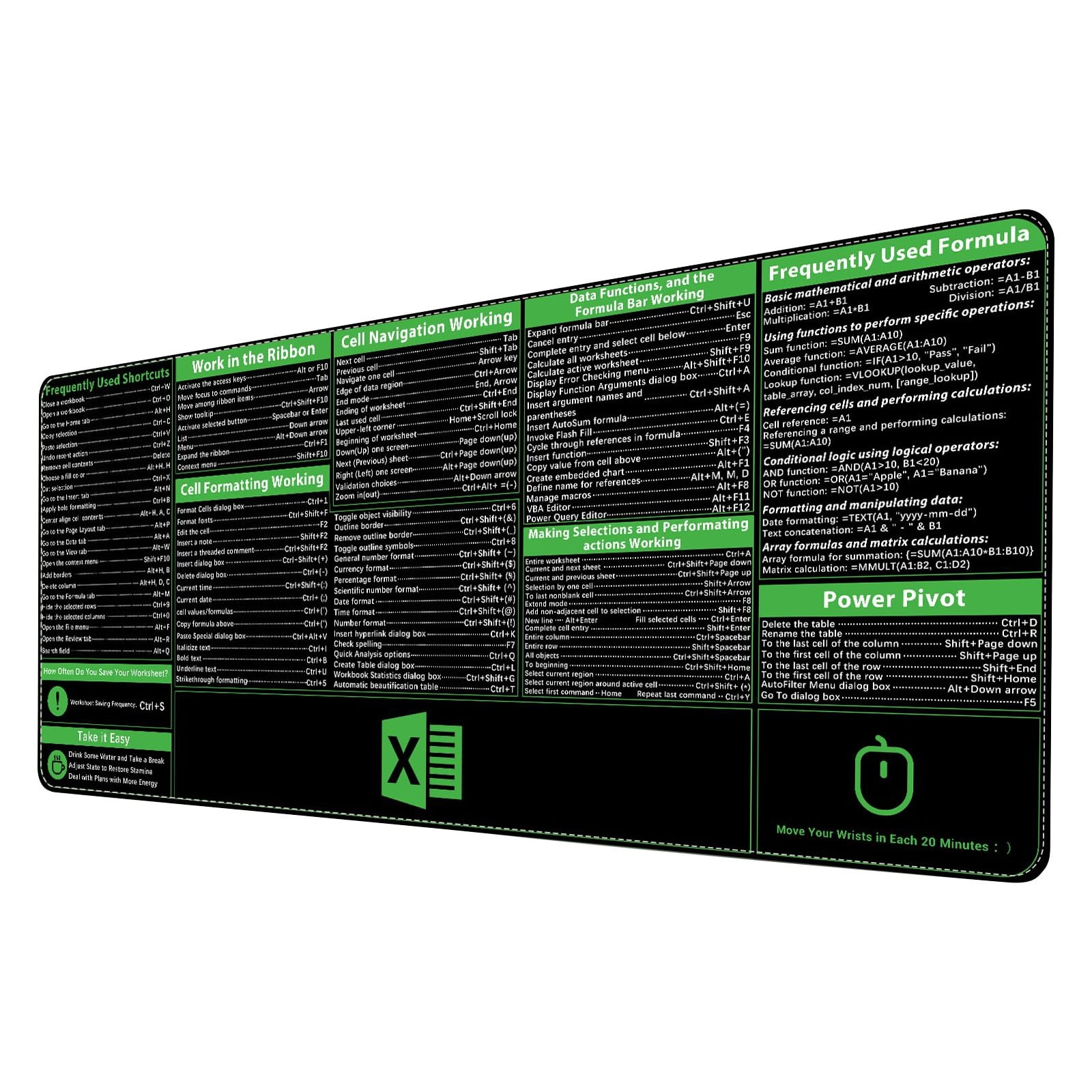 DomFun Boost Productivity with Waterproof Excel Cheat Sheet Mouse Pad ...