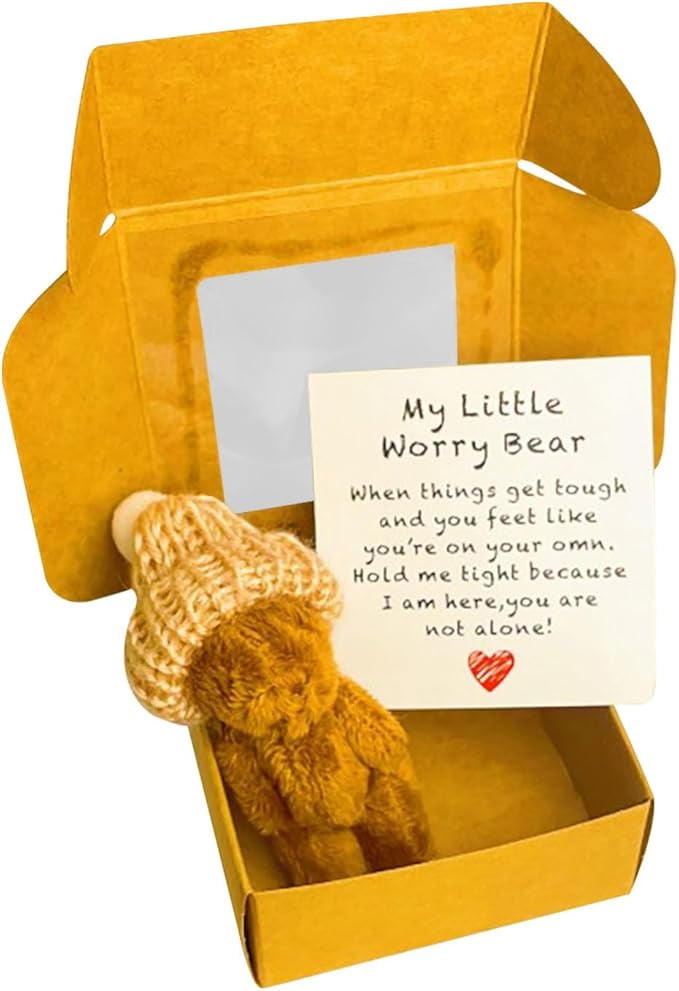 DomFun Mini Plush Worry Bear in Box - Handmade Bear with Inspirational ...