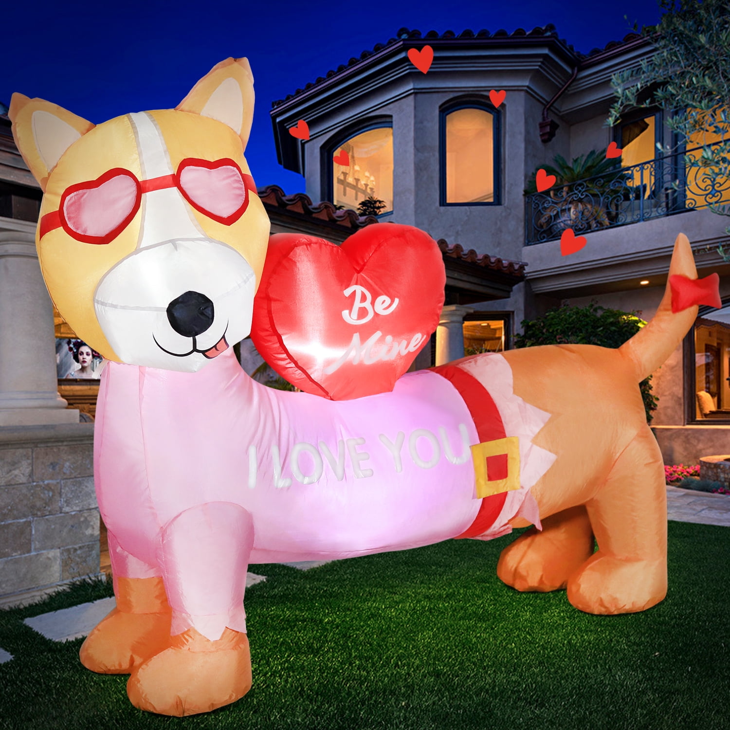 DomKom 5FT Valentine's Day Inflatable Outdoor Decoration Pink Dog with ...
