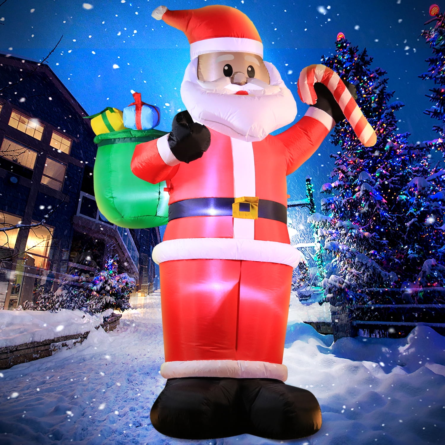 Domkom 8ft Christmas Inflatables Black Santa Claus With T Bag Blow