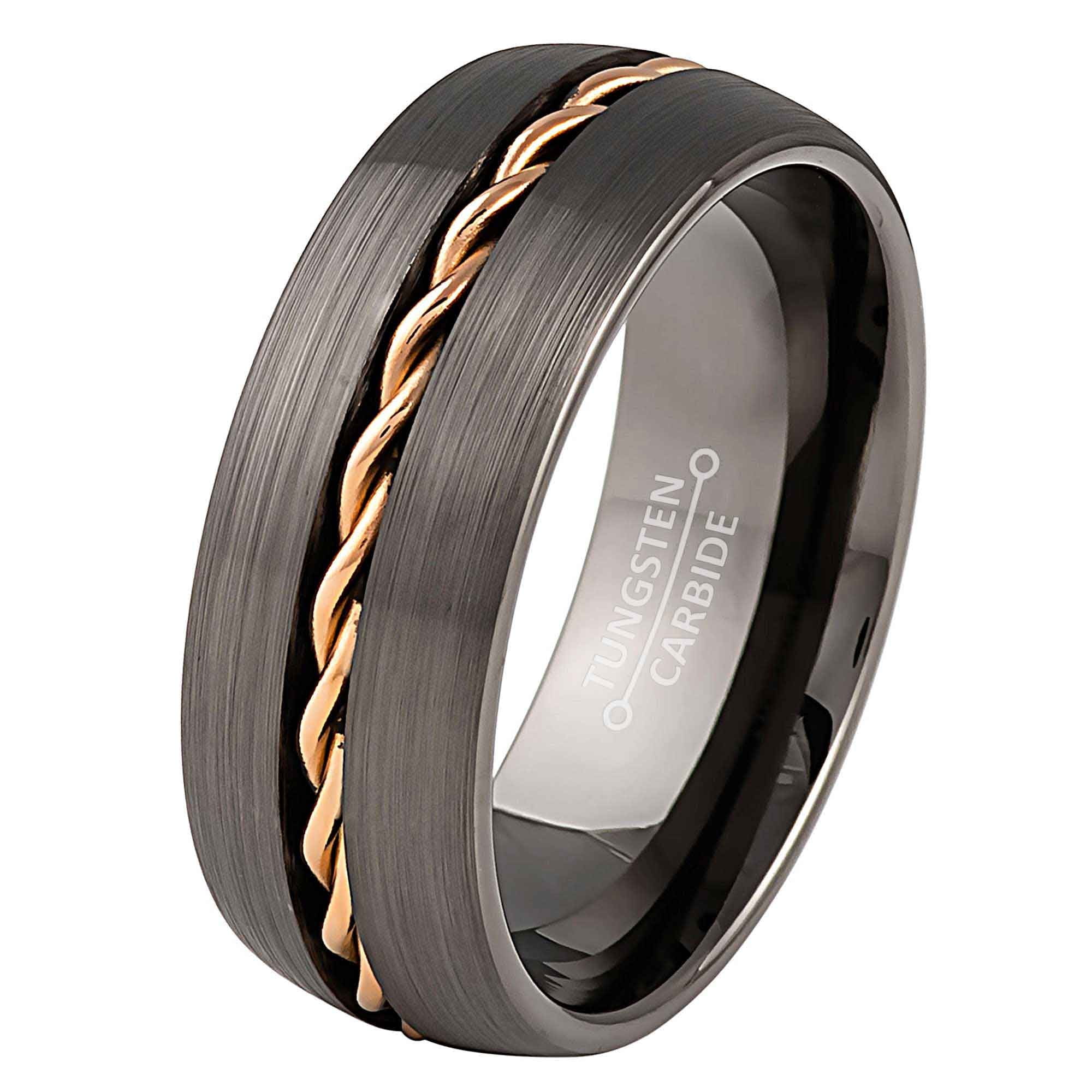 Jewelry Avalanche Rose Gold Rope Inlay Wedding Band, Gunmetal Tungsten ...