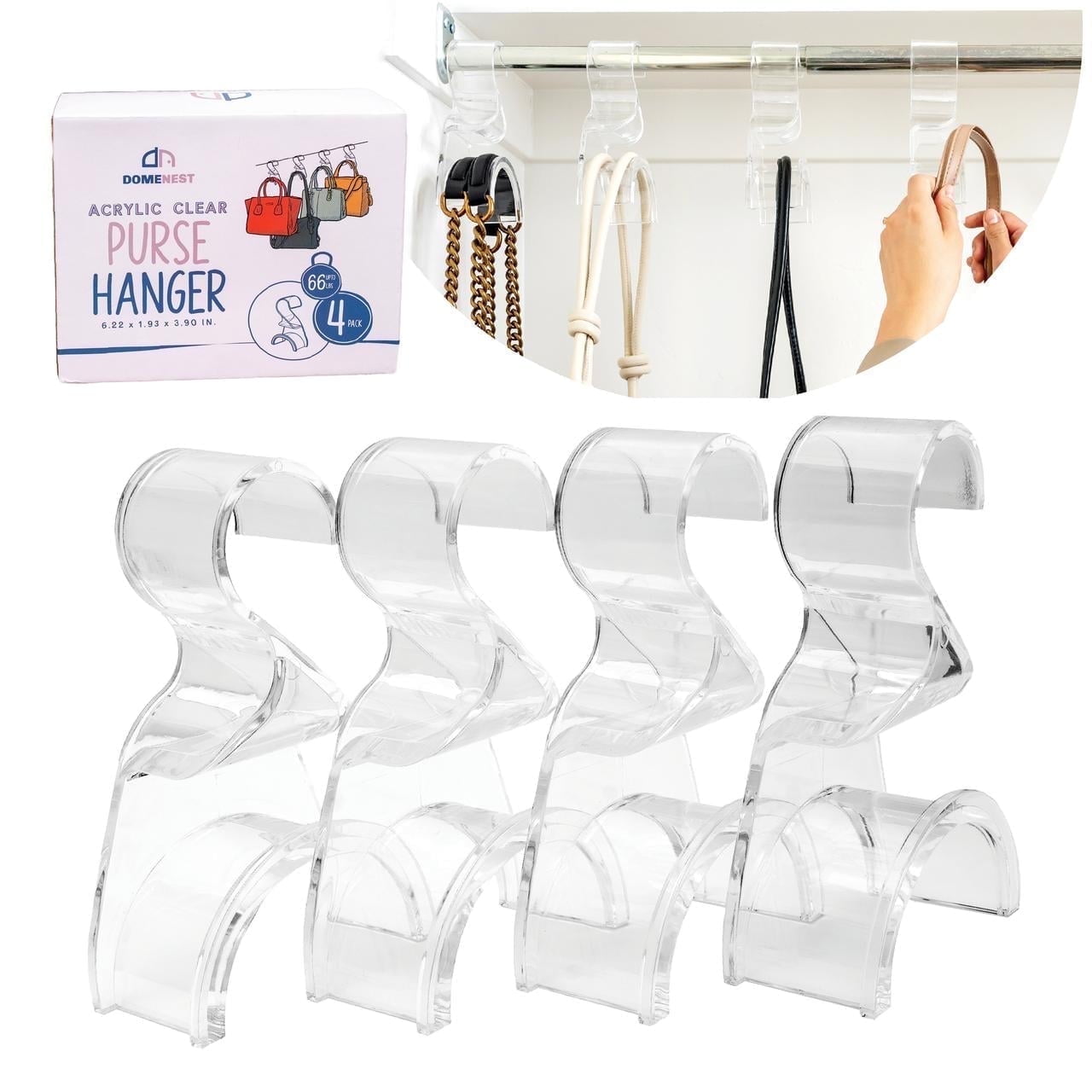 DomeNest Clear Acrylic Purse Hangers (4-Pack) – Sturdy Hooks for ...
