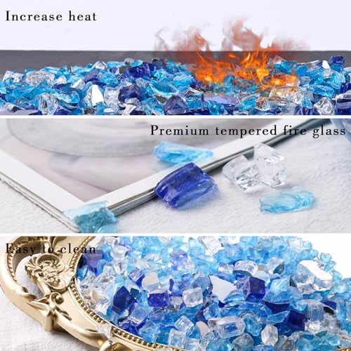 DomeStar 10LB Fire Glass, Blue Reflective Fire Pit Glass Rocks for ...