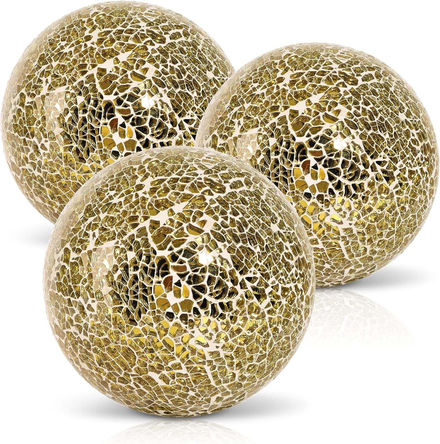 DomeStar 3PCS Decorative Balls, 4inch Mosaic Glass Orbs Centerpiece ...
