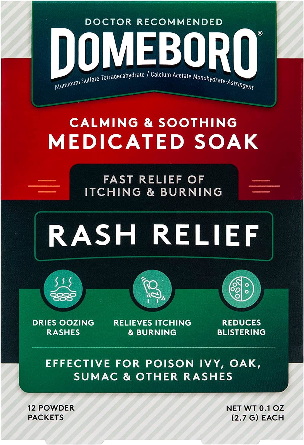 Domeboro First Aid Medicated Soak for Rash Relief, Burow’s Solution, 12 Count - Packaging May ...