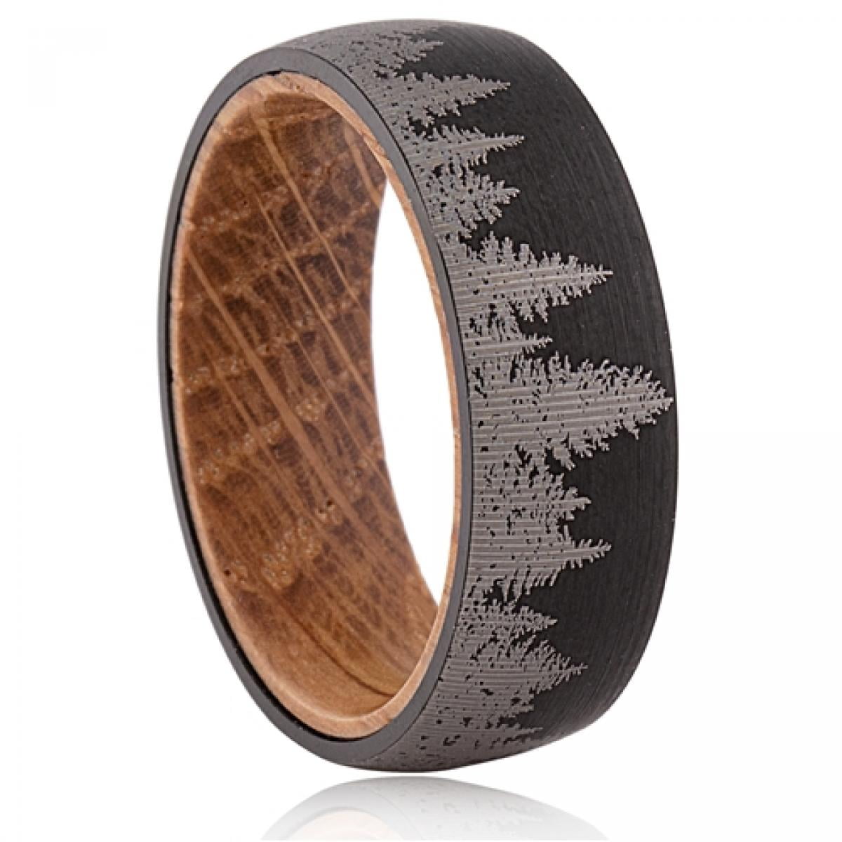 Domed Ip Black Plated Brushed Surface With Lasered Trees Pattern And ...