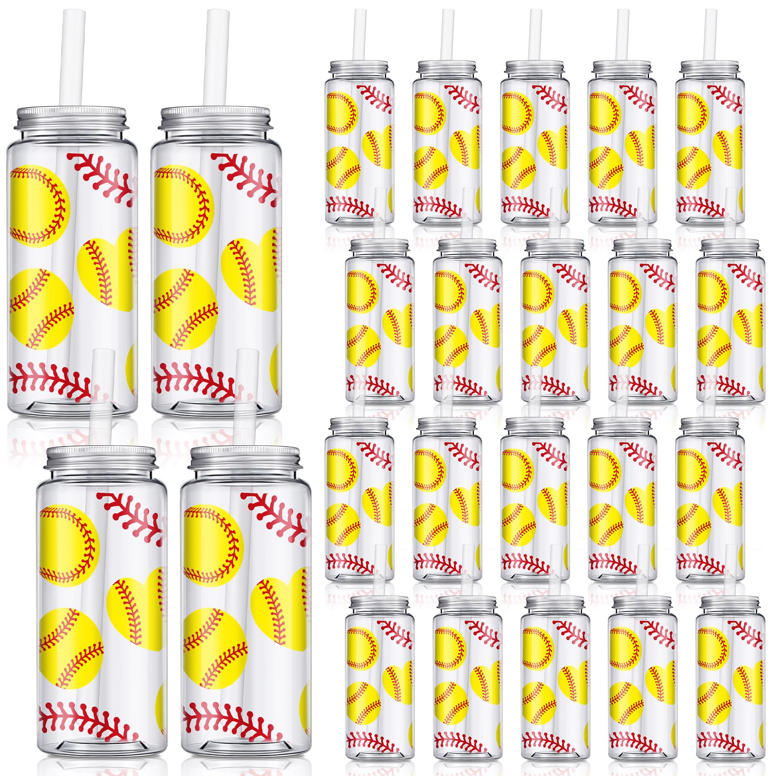 Domensi 24 Pack 14.2 oz Plastic Cups with Lid and Straw Clear Reusable ...