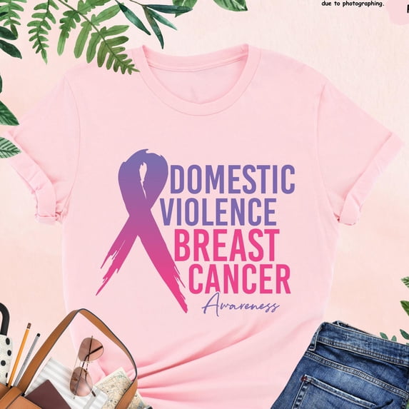 Domestic Violence And Breast Cancer Shirt Women Awareness Month Tee ...