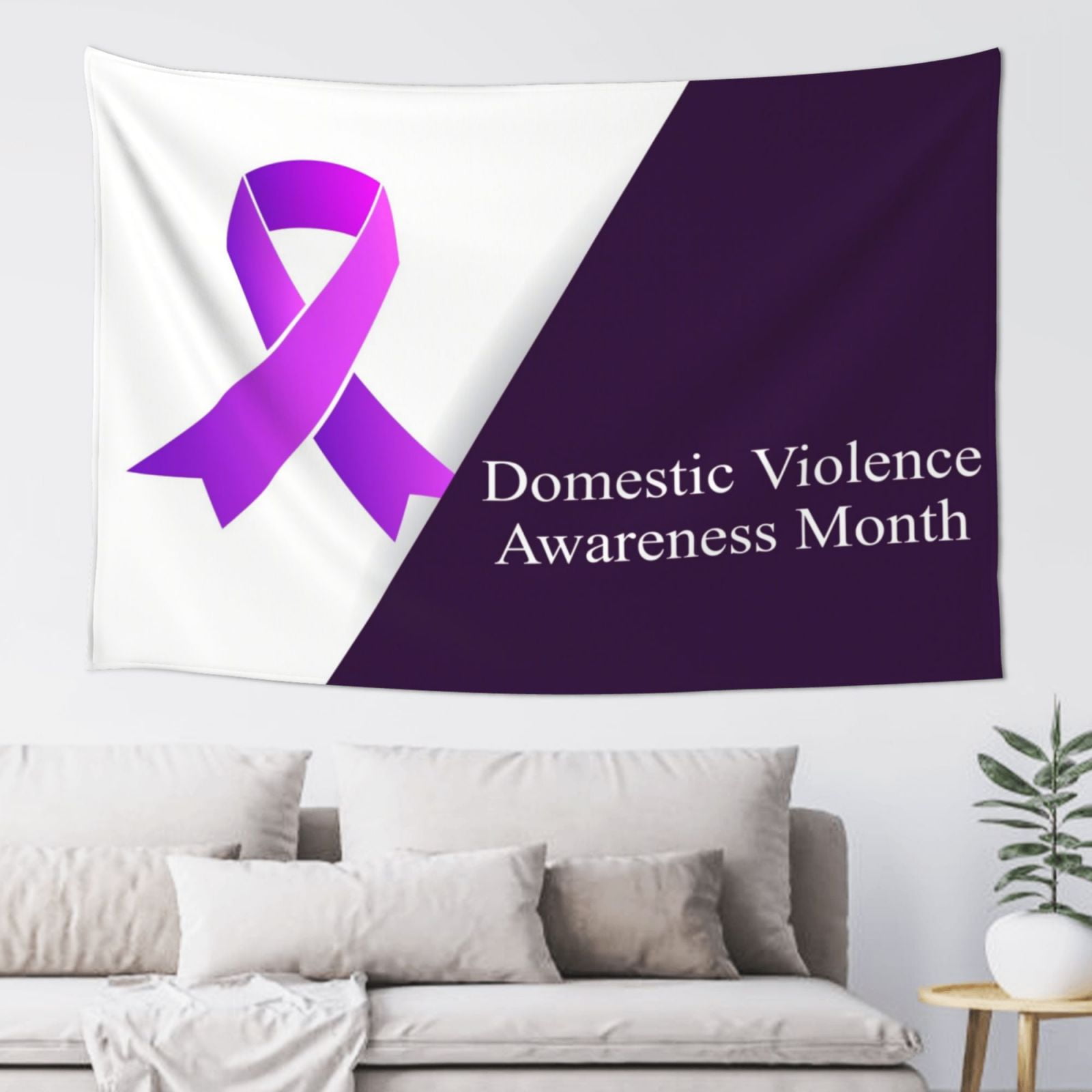 Domestic Violence Awareness Month Purple Ribbon Tapestry Banner ...
