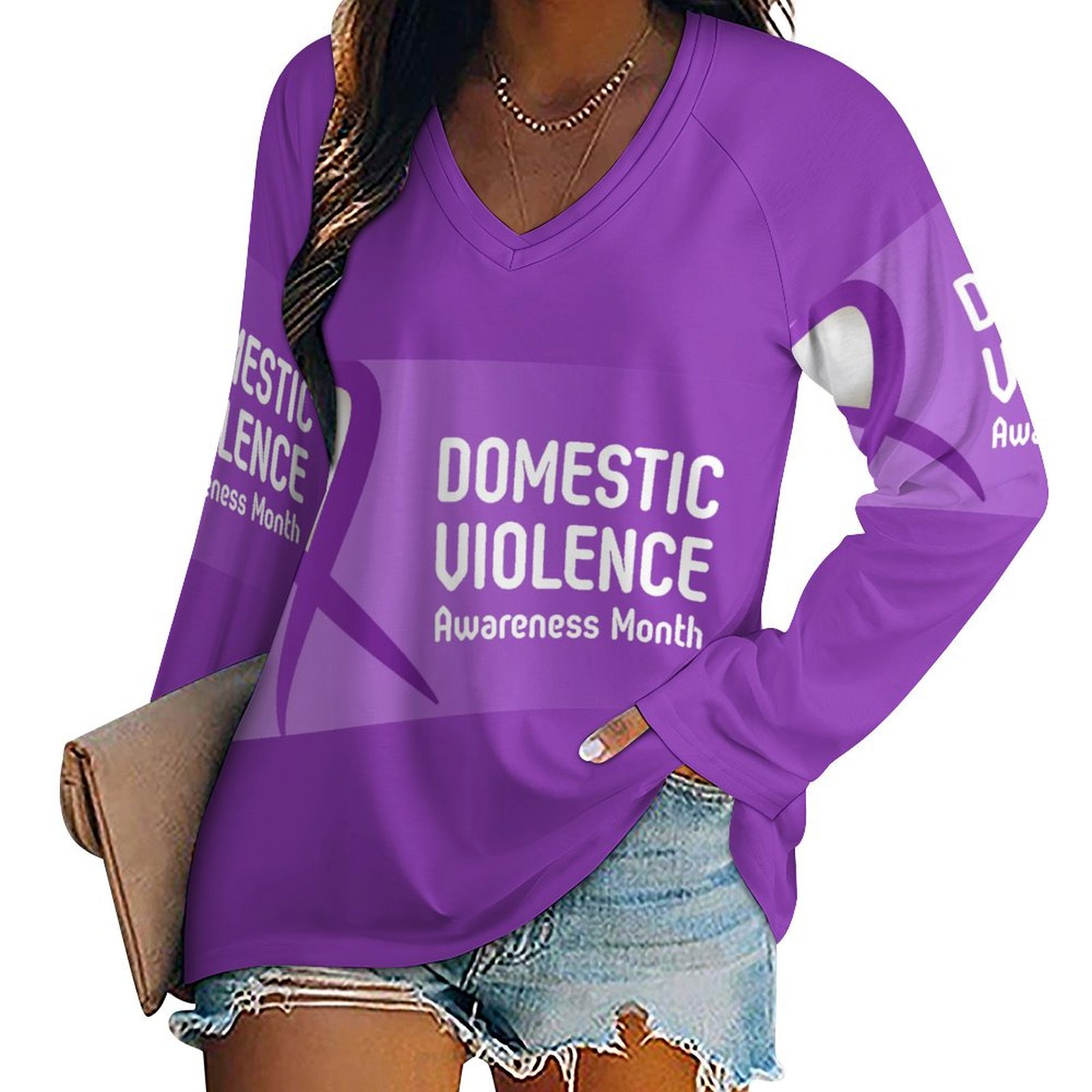 Domestic Violence Awareness Month Purple Ribbon Women's Long Sleeve ...