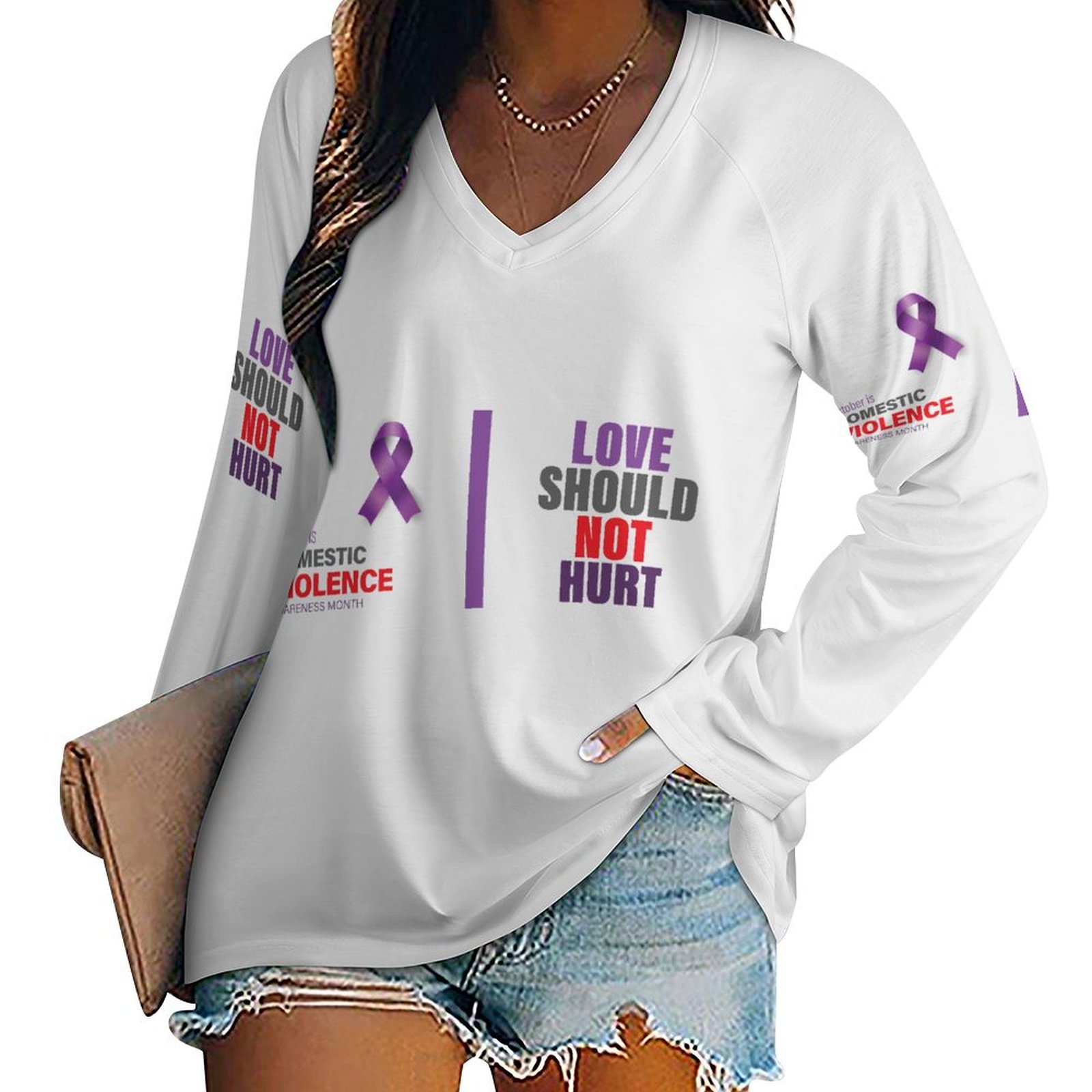 Domestic Violence Awareness Month Purple Ribbon Women's Long Sleeve ...