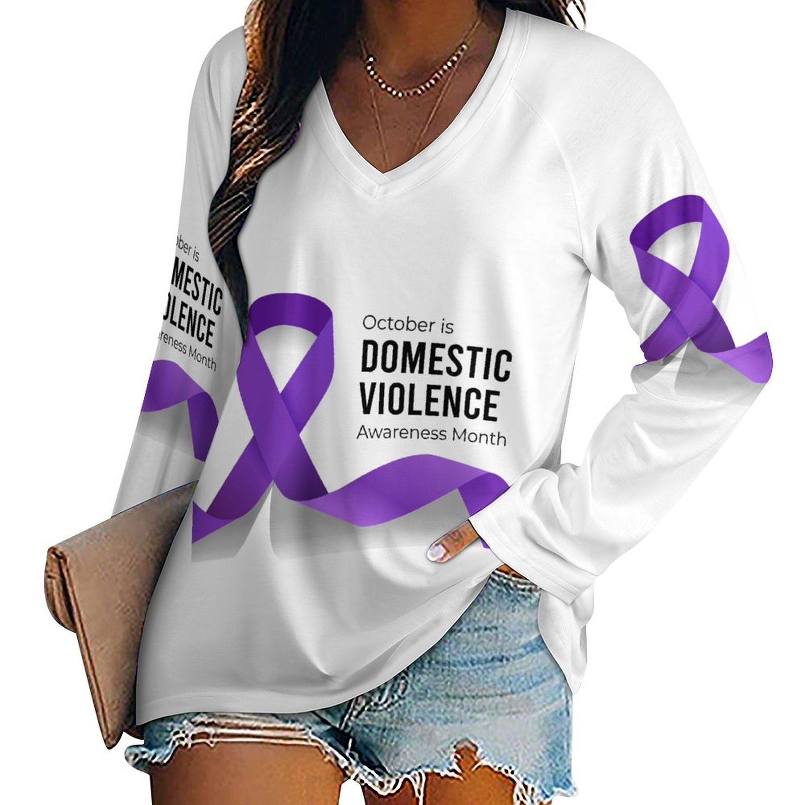 Domestic Violence Awareness Month Purple Ribbon Women's Long Sleeve ...