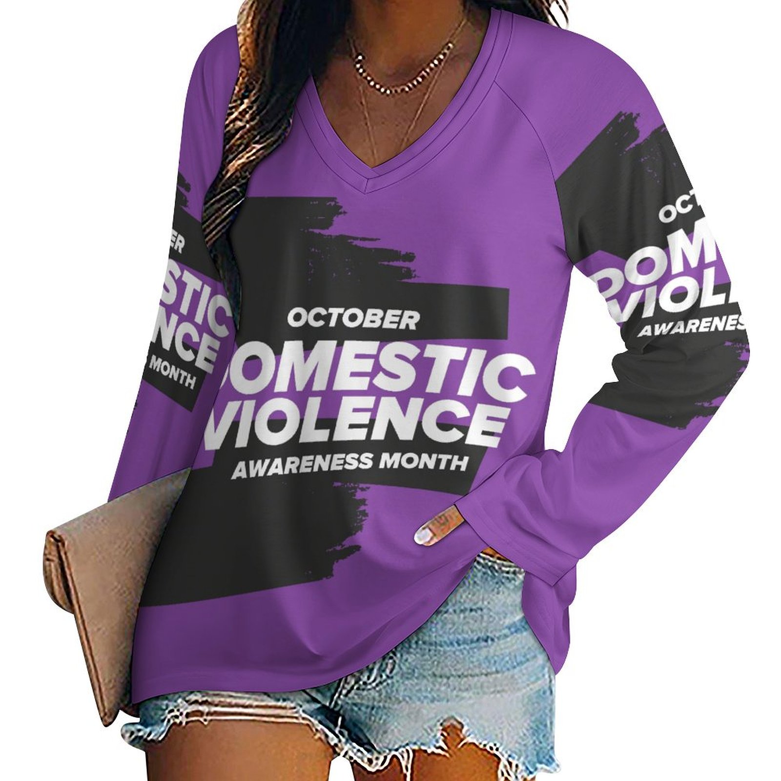 Domestic Violence Awareness Month Purple Ribbon Women's Long Sleeve ...