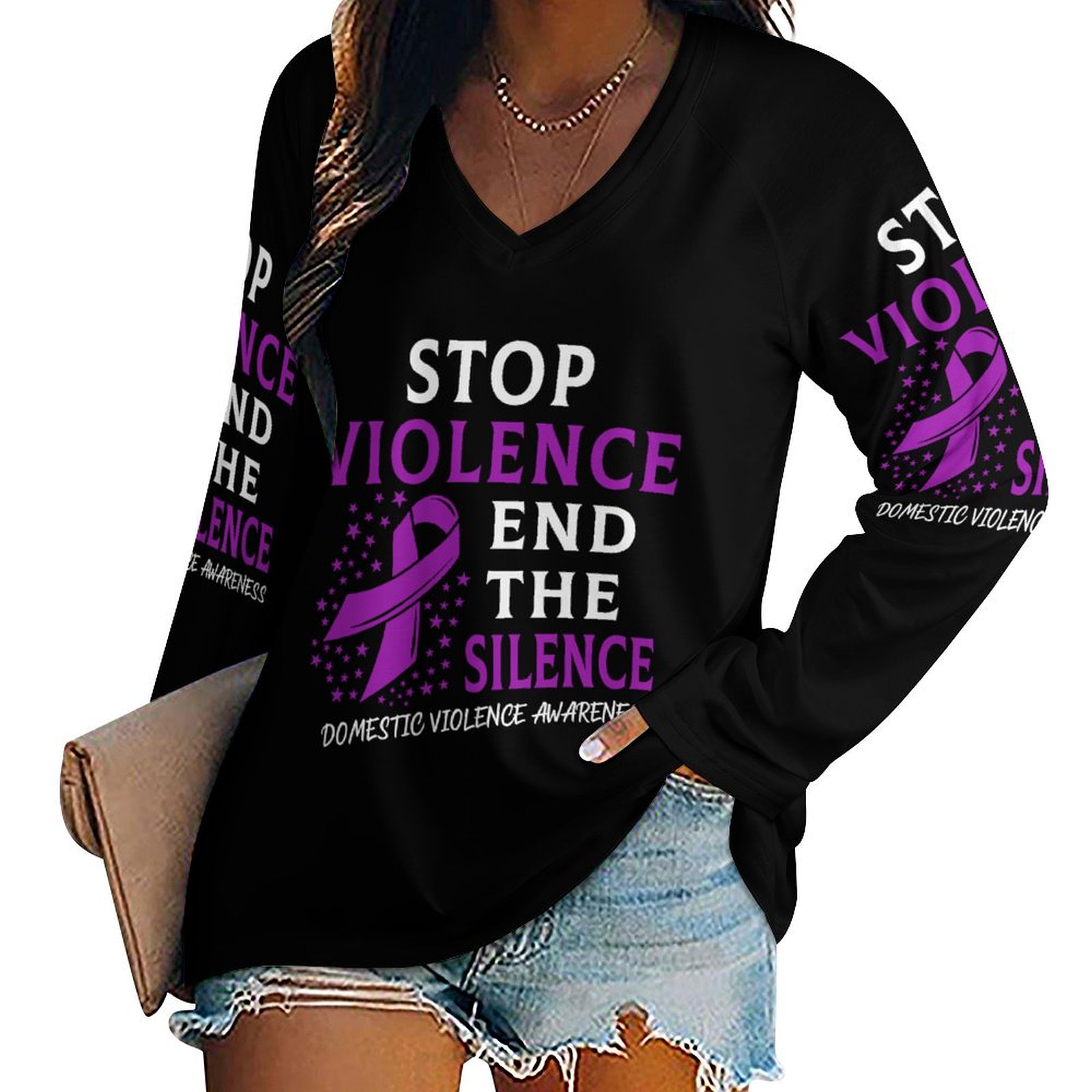Domestic Violence Awareness Month Purple Ribbon Women's Long Sleeve ...