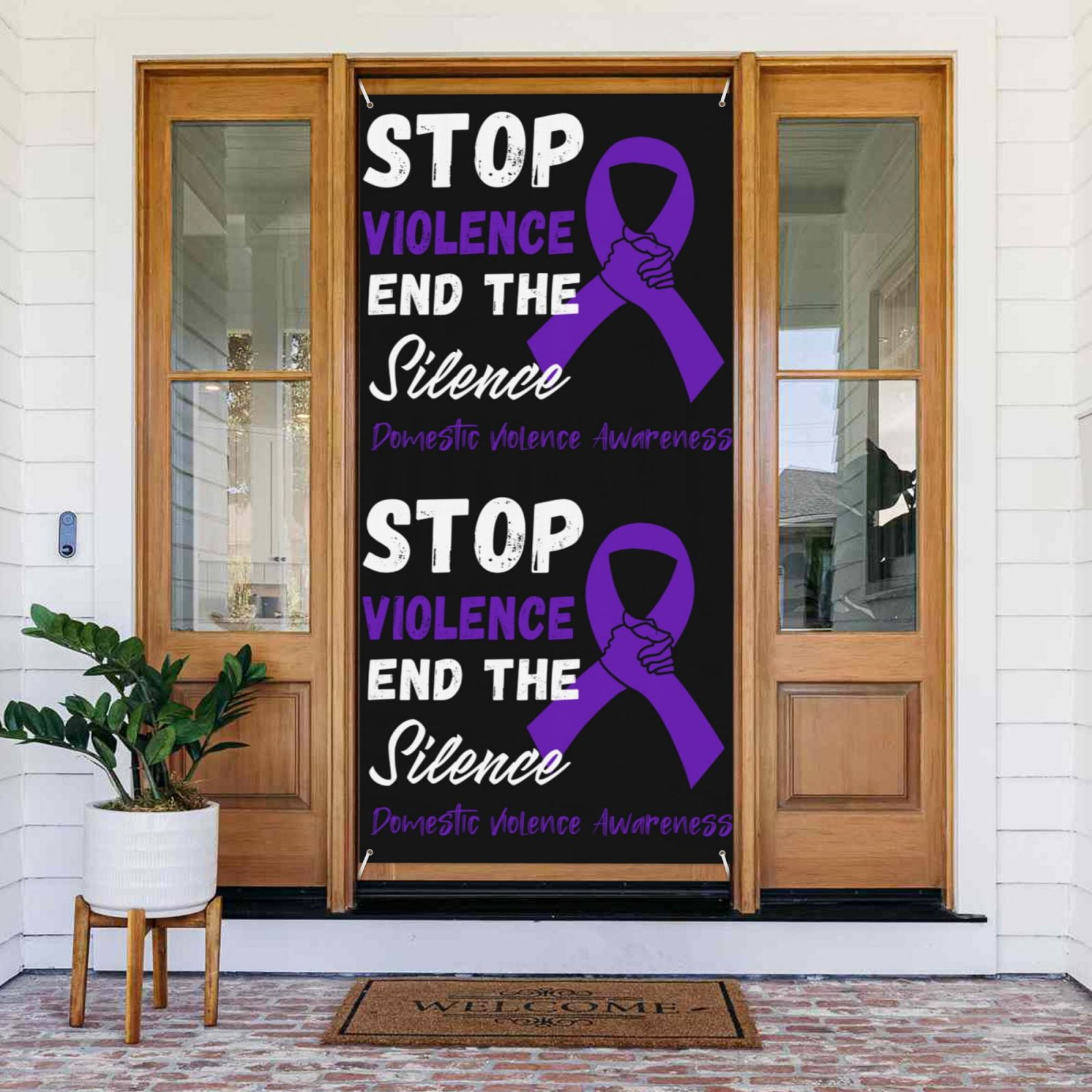 Domestic Violence Awareness Stop Violence End Silence Ribbon Door Cover ...