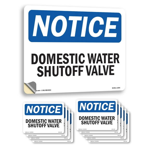 Domestic Water Shutoff Valve OSHA Notice Vinyl Decal Label 18 Inch x 12 ...