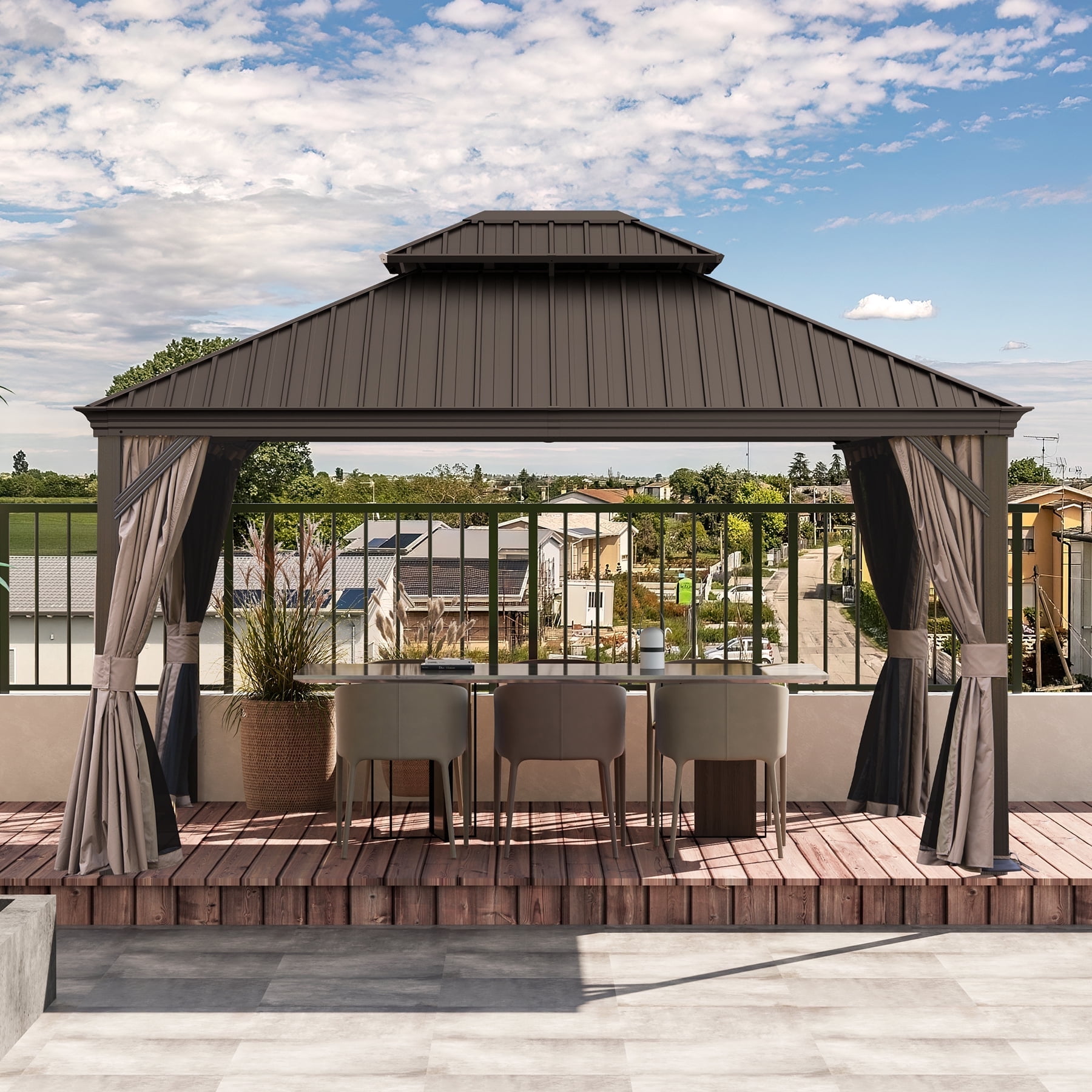 Domi 10' X 12' Permanent Gazebo Pavilion, Metal Hardtop Gazebo with ...