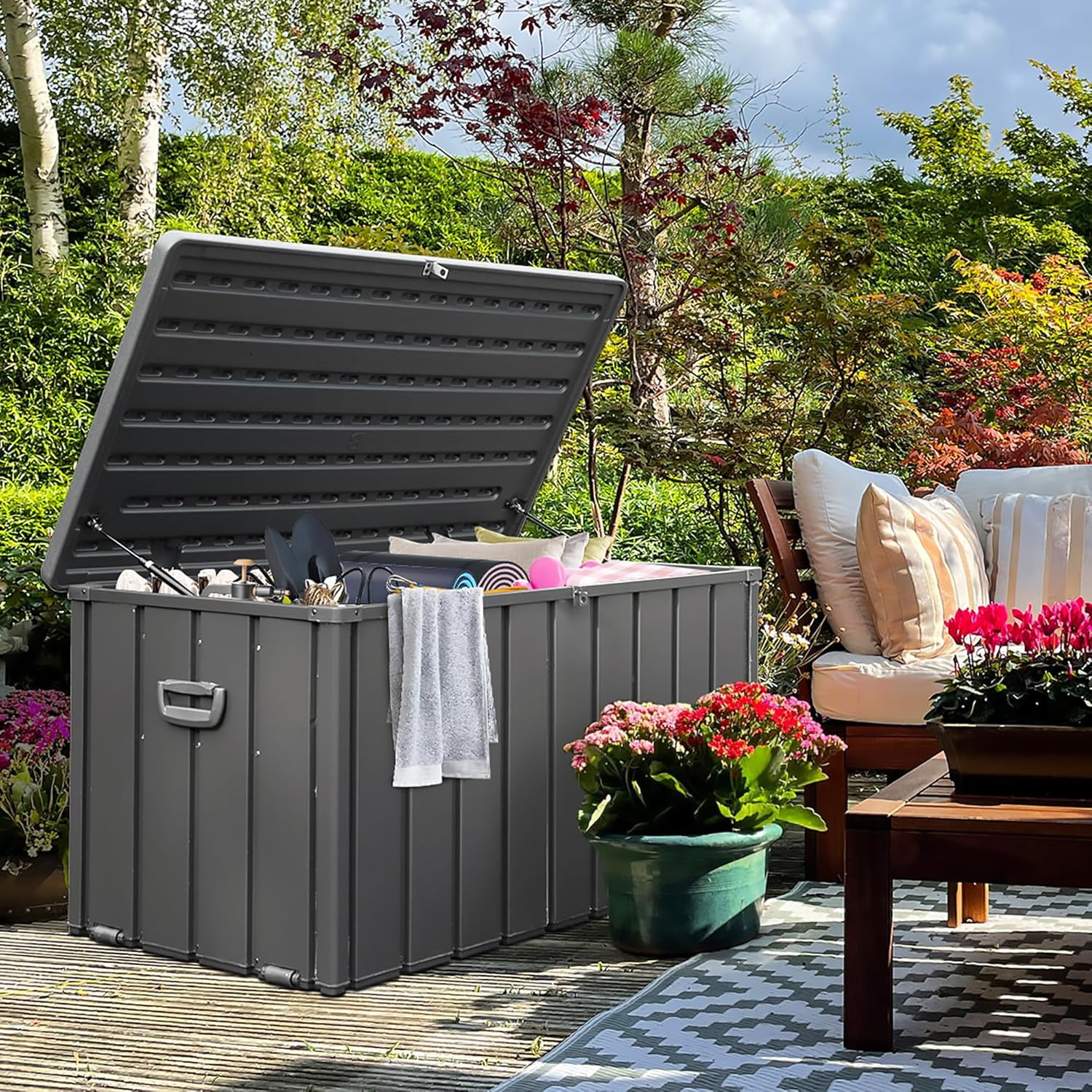 Domi 100 Gallon Deck Box Outdoor Storage Box, Large Metal Storage ...