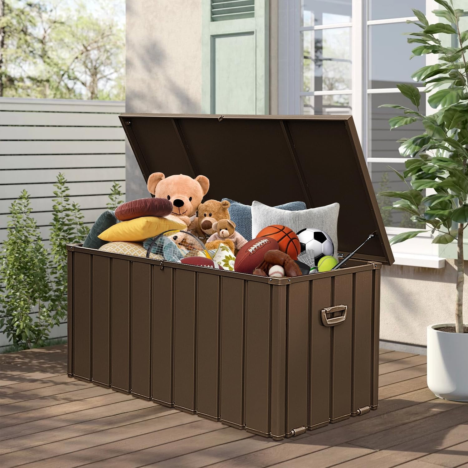 Domi 100-Gallon Outdoor Storage Box – Waterproof, Lockable Storage ...