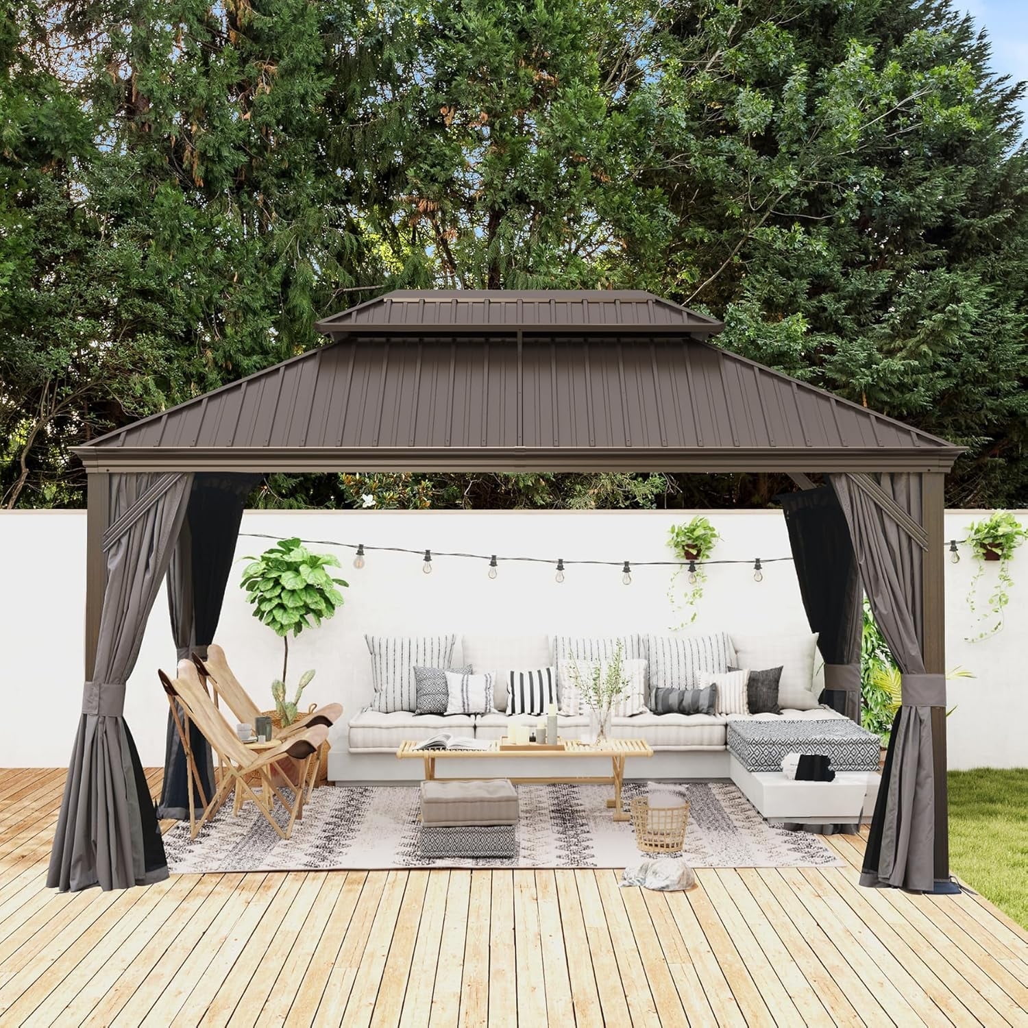 Domi 12' X 14' Permanent Gazebo Pavilion, Metal Hardtop Gazebo with ...