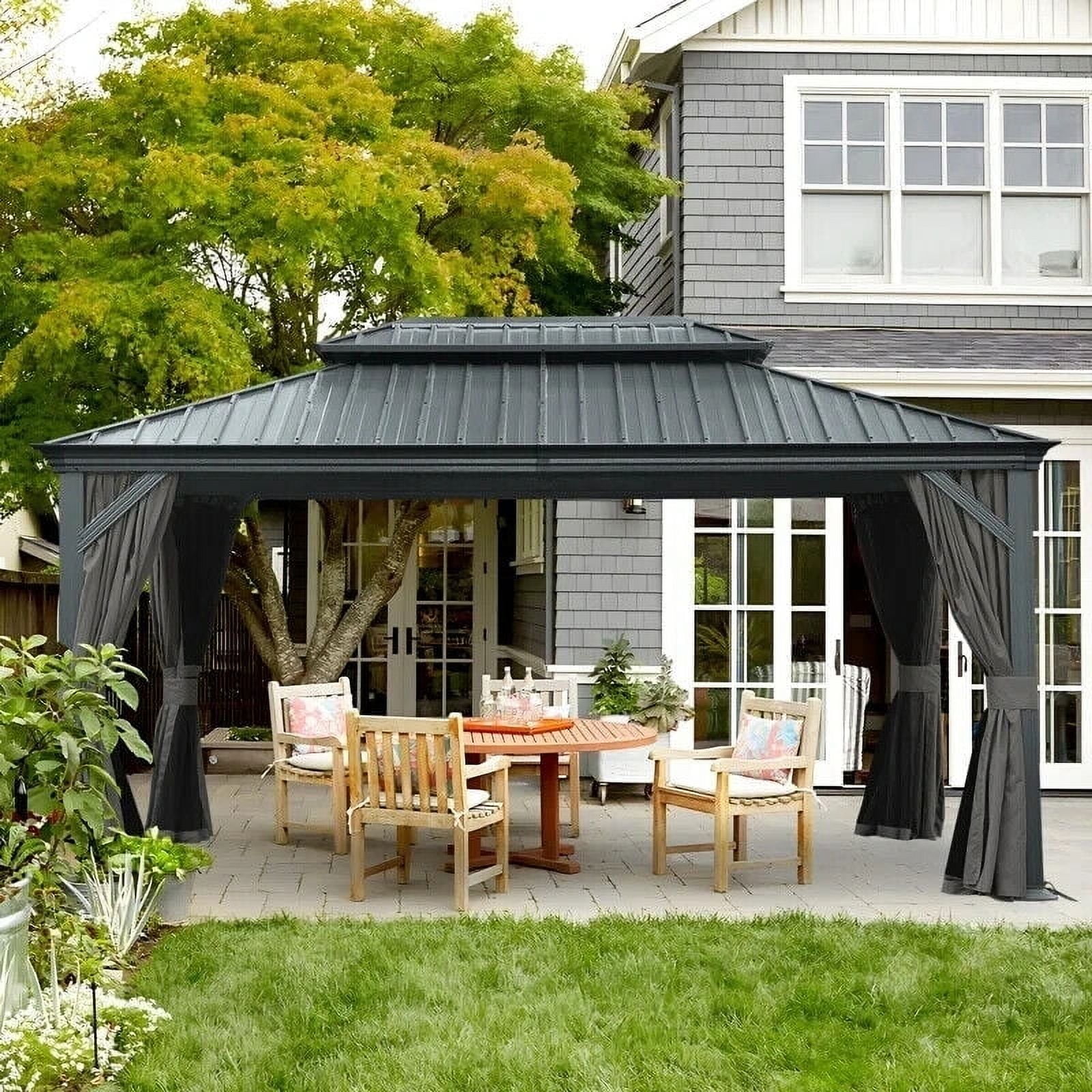 Domi 12' X 16' Permanent Gazebo Pavilion, Metal Hardtop Gazebo with ...
