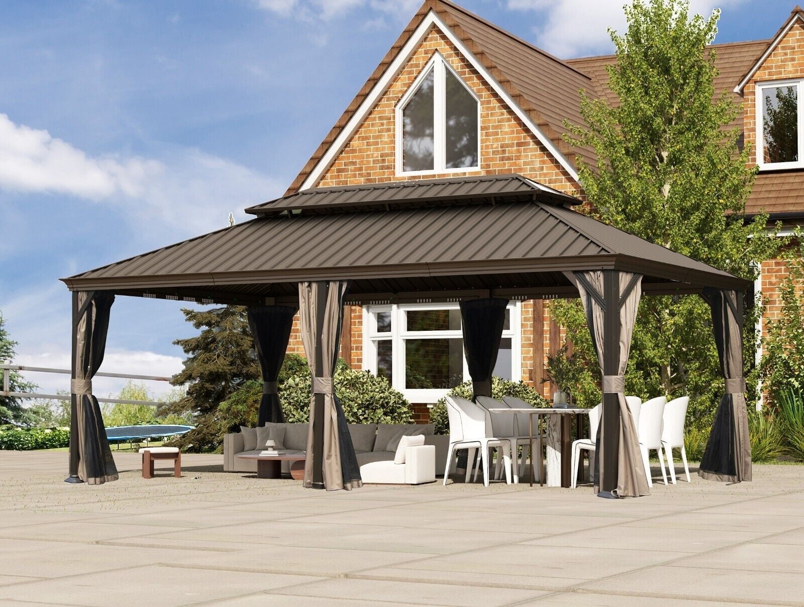 Domi 12' X 20' Permanent Gazebo Pavilion, Metal Hardtop Gazebo with ...