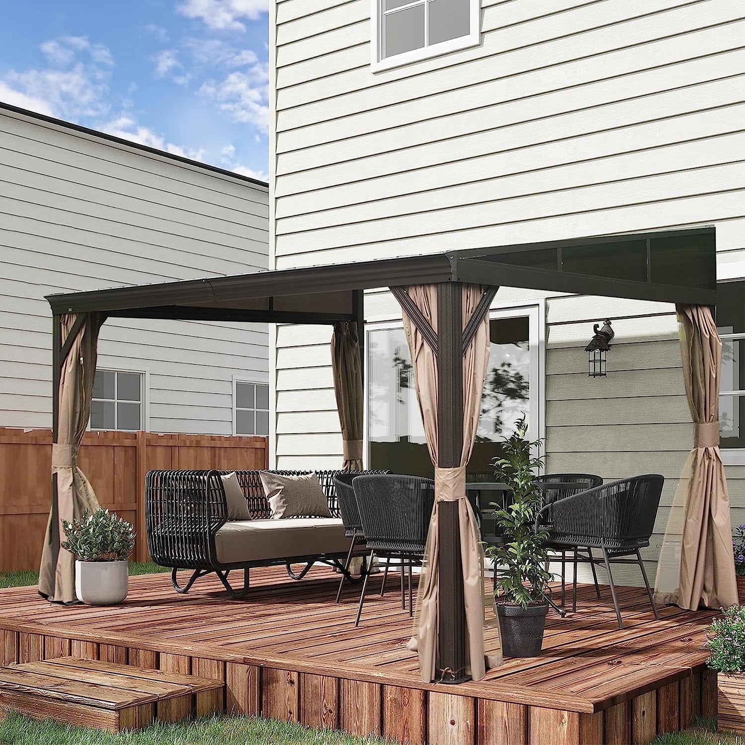 Domi 12x14FT Wall-Mounted Gazebo - Hardtop with Steel Roof, Aluminum ...