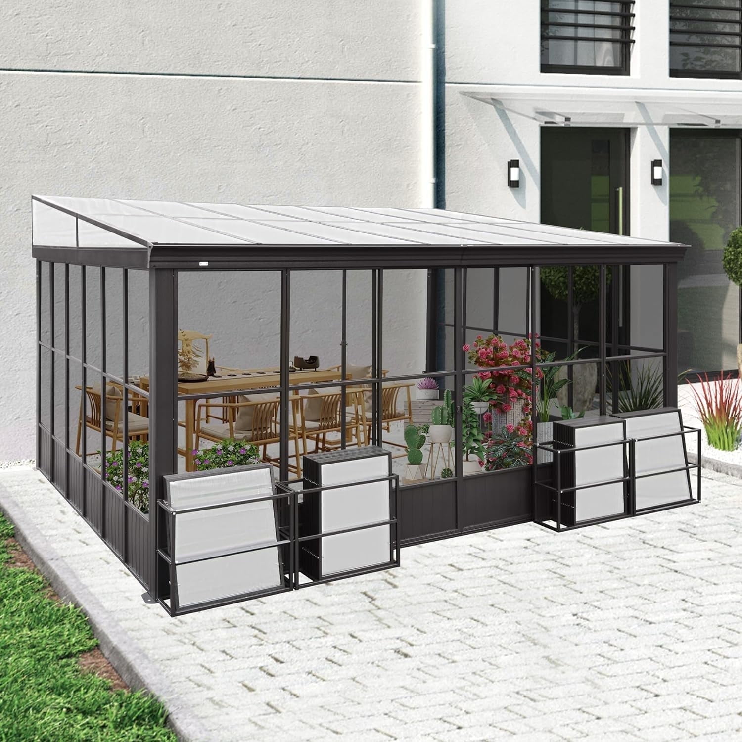 Domi 12x14FT Sunroom, All Season Outdoor Permanent Wall Mounted ...