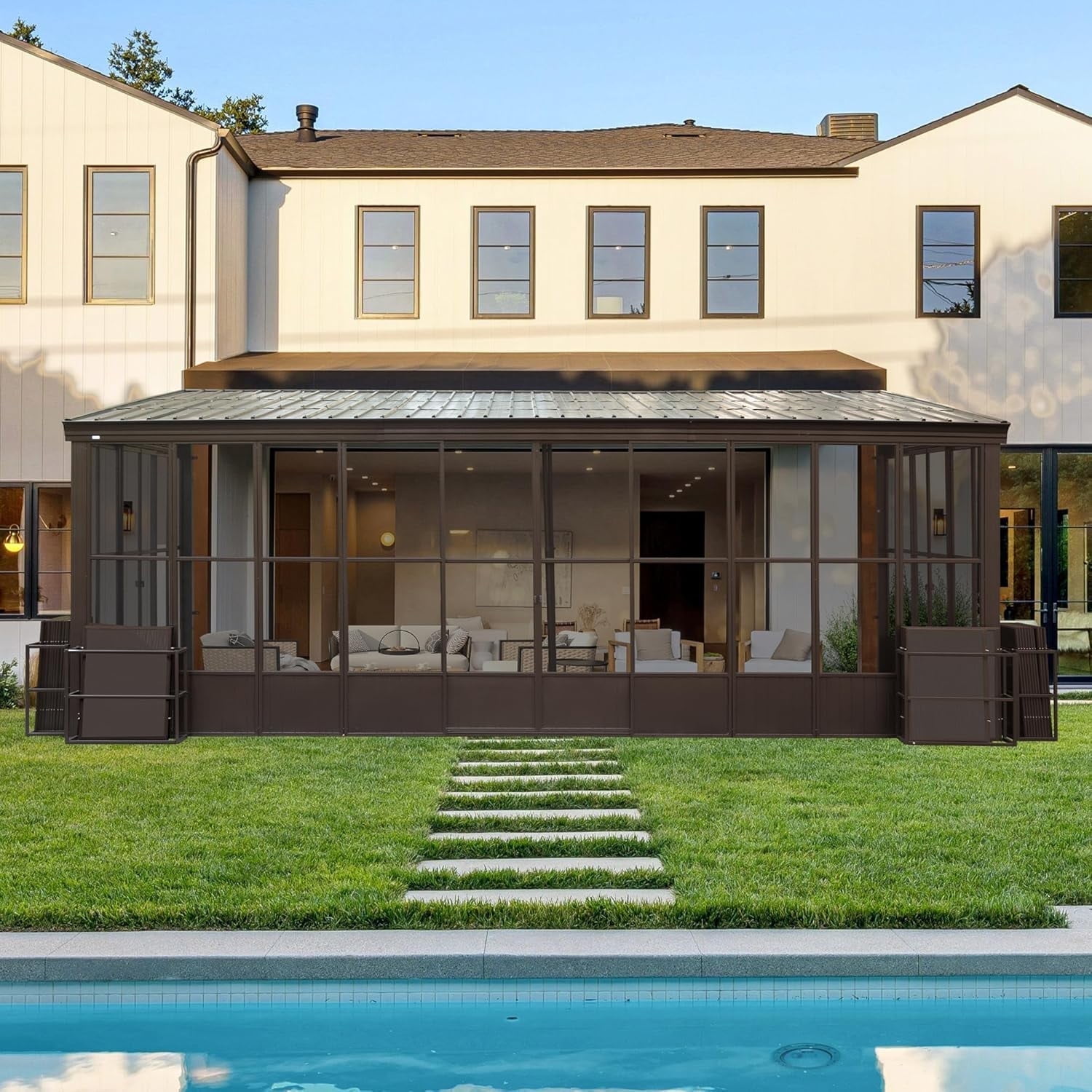 Domi 12x20FT Wall-Mounted Sunroom Gazebo Solarium with Front Door, Side ...