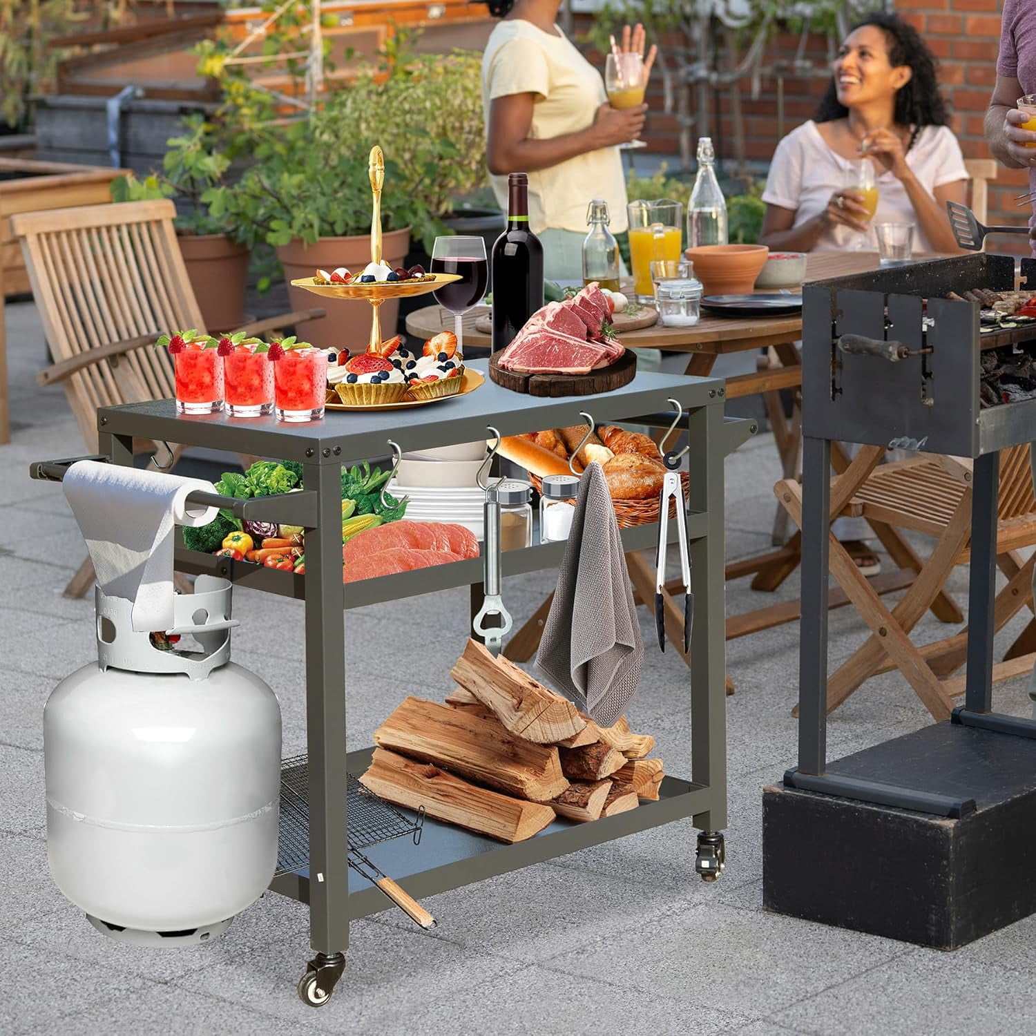 Domi 42" W x 22" D Food Prep Table, Outdoor Grill Cart Table with 3 ...