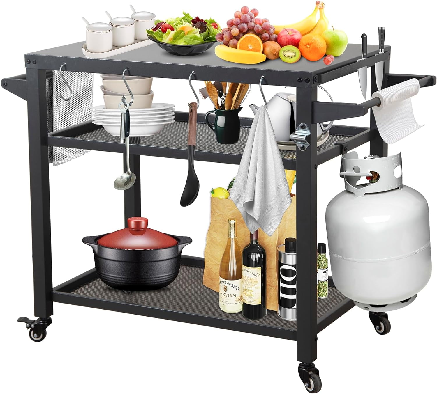 Domi 42" W x 22" D Outdoor Grill Cart Table, Food Prep Table with 3 ...