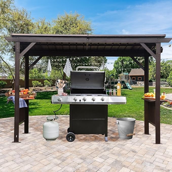 Domi 6.5x12FT Hardtop Grill Gazebo – Outdoor BBQ Canopy with 2 Side ...