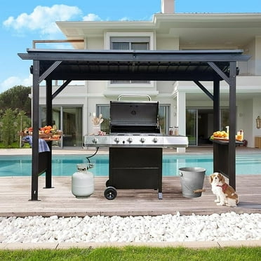 6.5x12FT Hardtop Grill Gazebo, Outdoor BBQ Gazebo with 2 Side Shelves ...