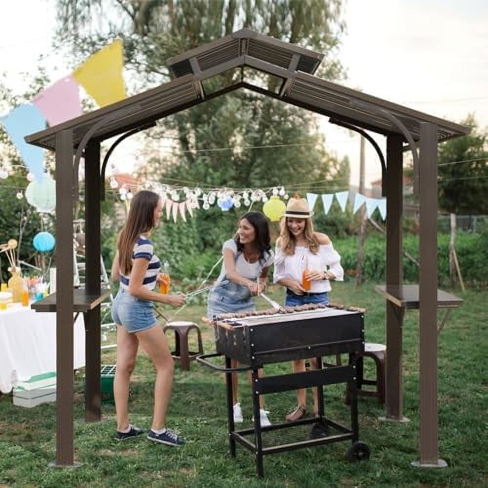 Domi 8×5FT Hardtop Grill Gazebo, Outdoor BBQ Gazebo with Galvanized ...