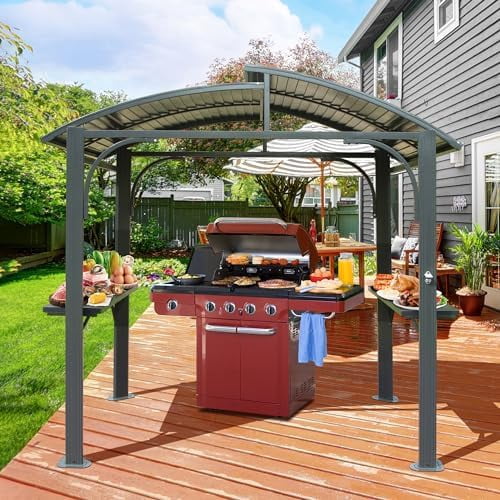 Domi 8x5FT Hardtop Grill Gazebo, Outdoor BBQ Gazebo with 2 Side Shelves ...