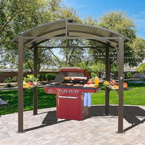 Domi 8x5FT Hardtop Grill Gazebo, Outdoor BBQ Gazebo with 2 Side Shelves ...