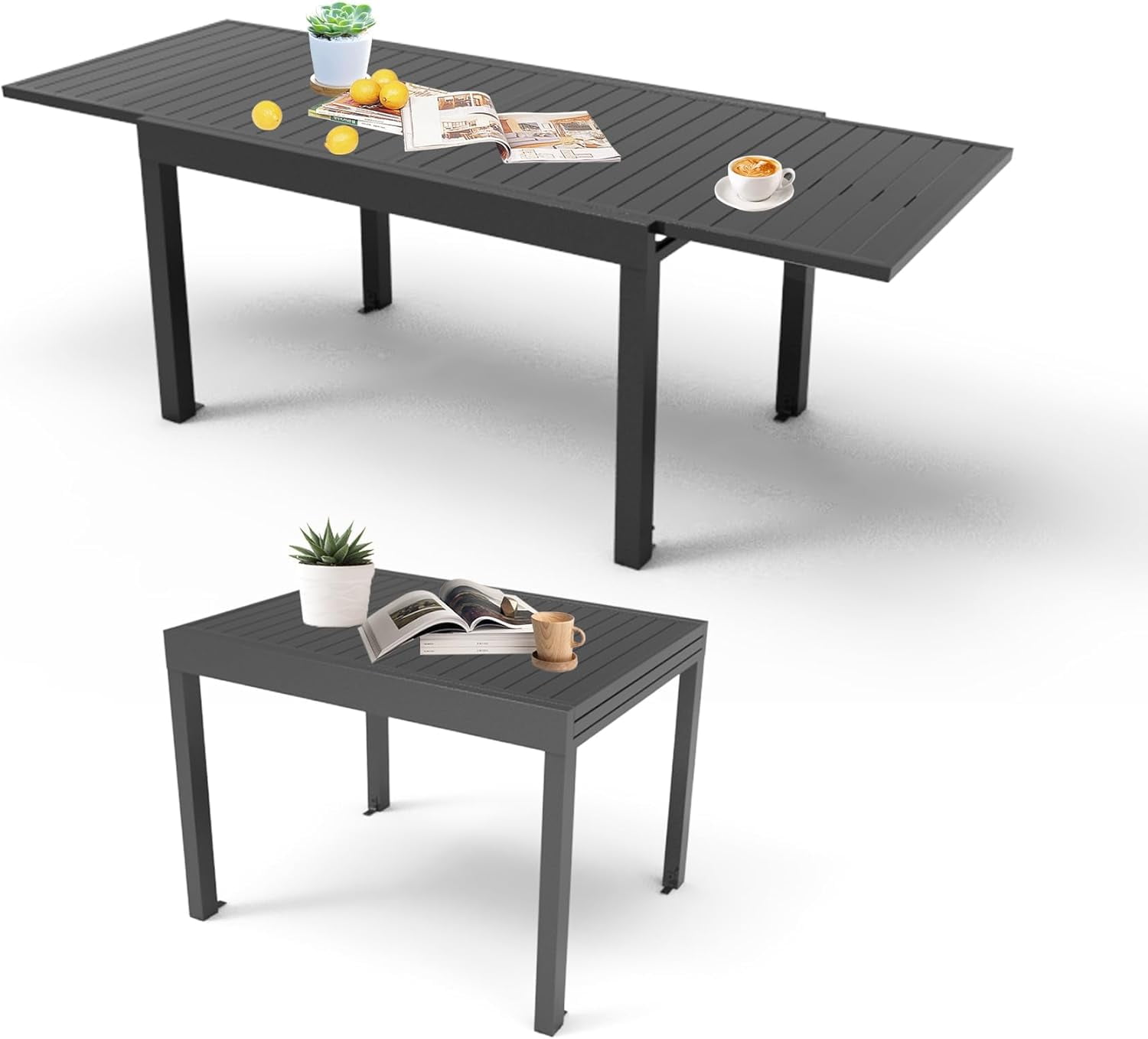 Domi Aluminum Patio Extendable Dining Table 35"- 71", Adjustable Indoor ...