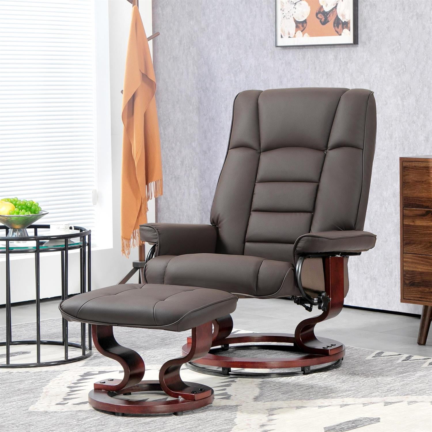 Domi Bonn Faux Leather Recliner with Ottoman, Swivel Recliner Chair and ...