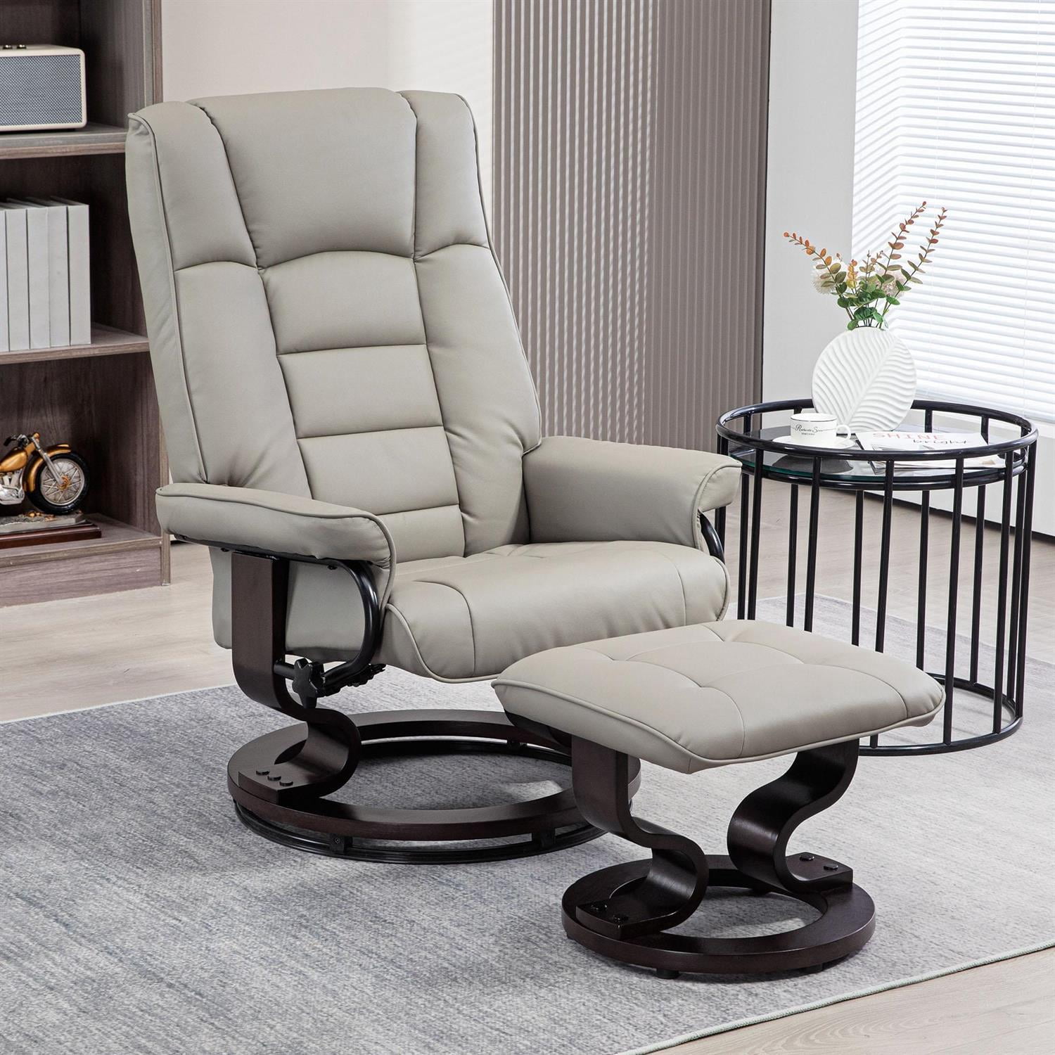 Domi Bonn Faux Leather Recliner with Ottoman, Swivel Recliner Chair and ...