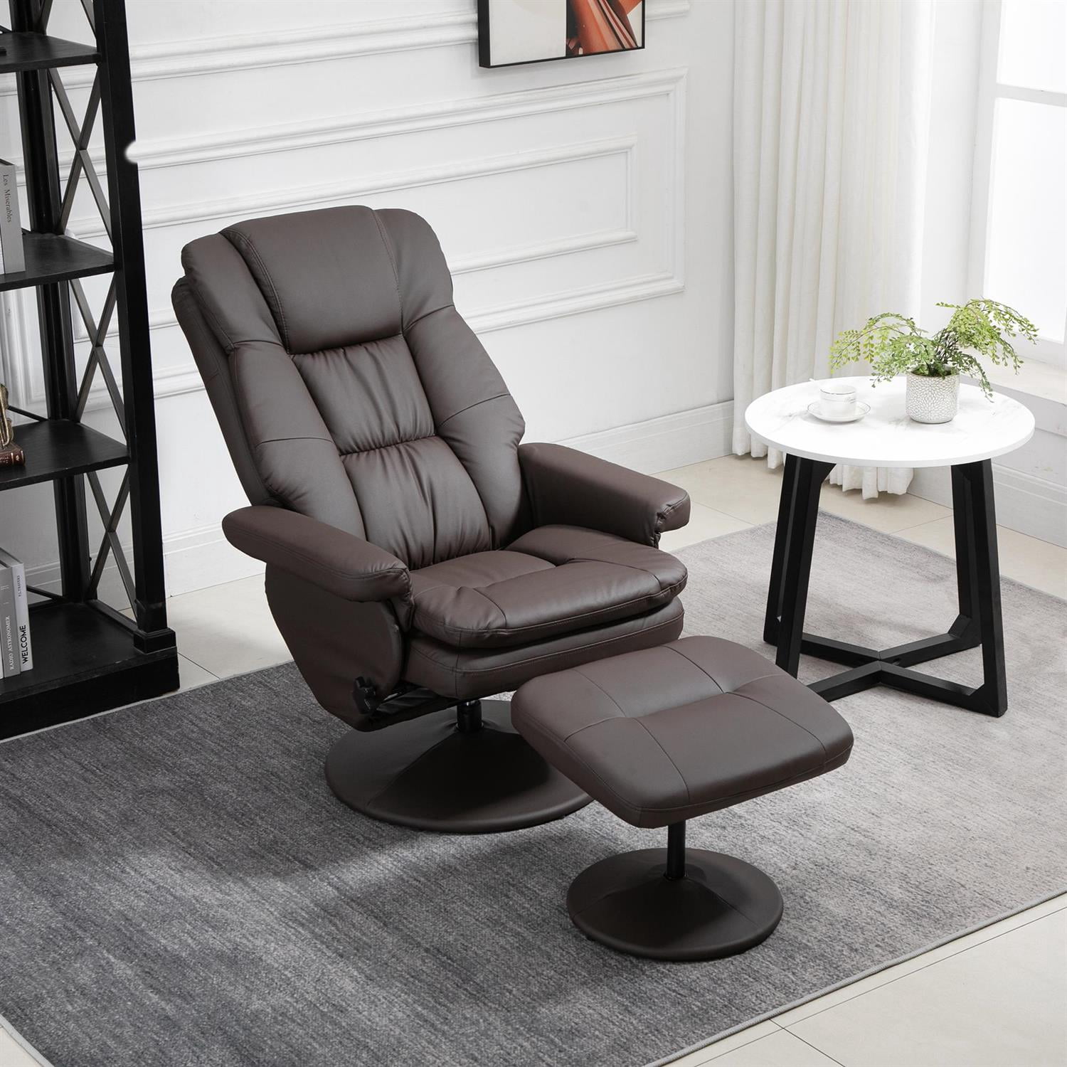 Domi Bonn PU Leather Recliner Chair with Ottoman, Swivel Recliner with ...