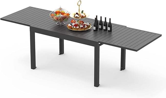 Domi Expandable Patio Dining Table - Rectangular Metal Aluminum Table ...