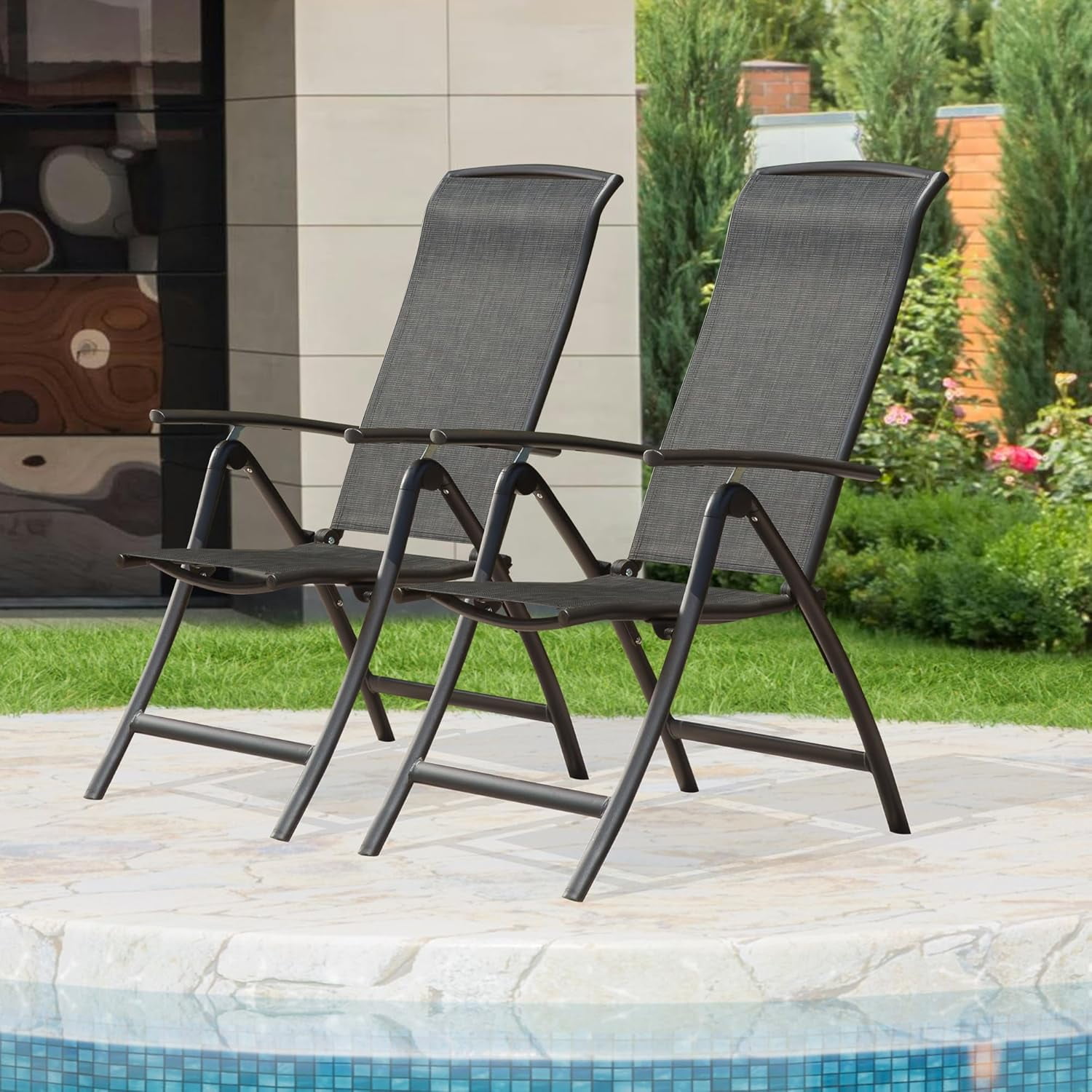 Domi Folding Patio Chairs Set of 2, Aluminium Frame Reclining Sling ...