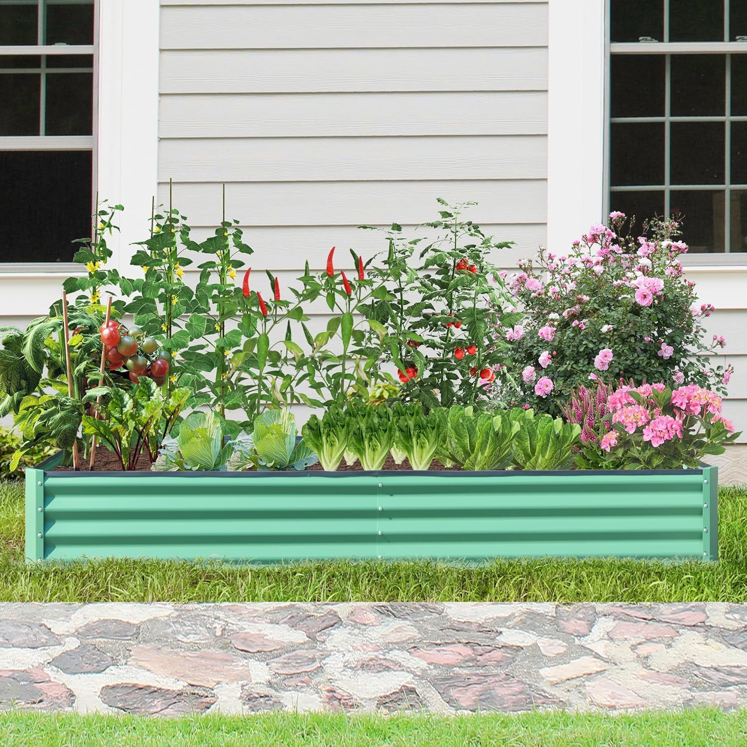 Domi Galvanized Raised Garden Bed, 6x3x1Ft Thickening Metal Planter Box for Vegetables ...